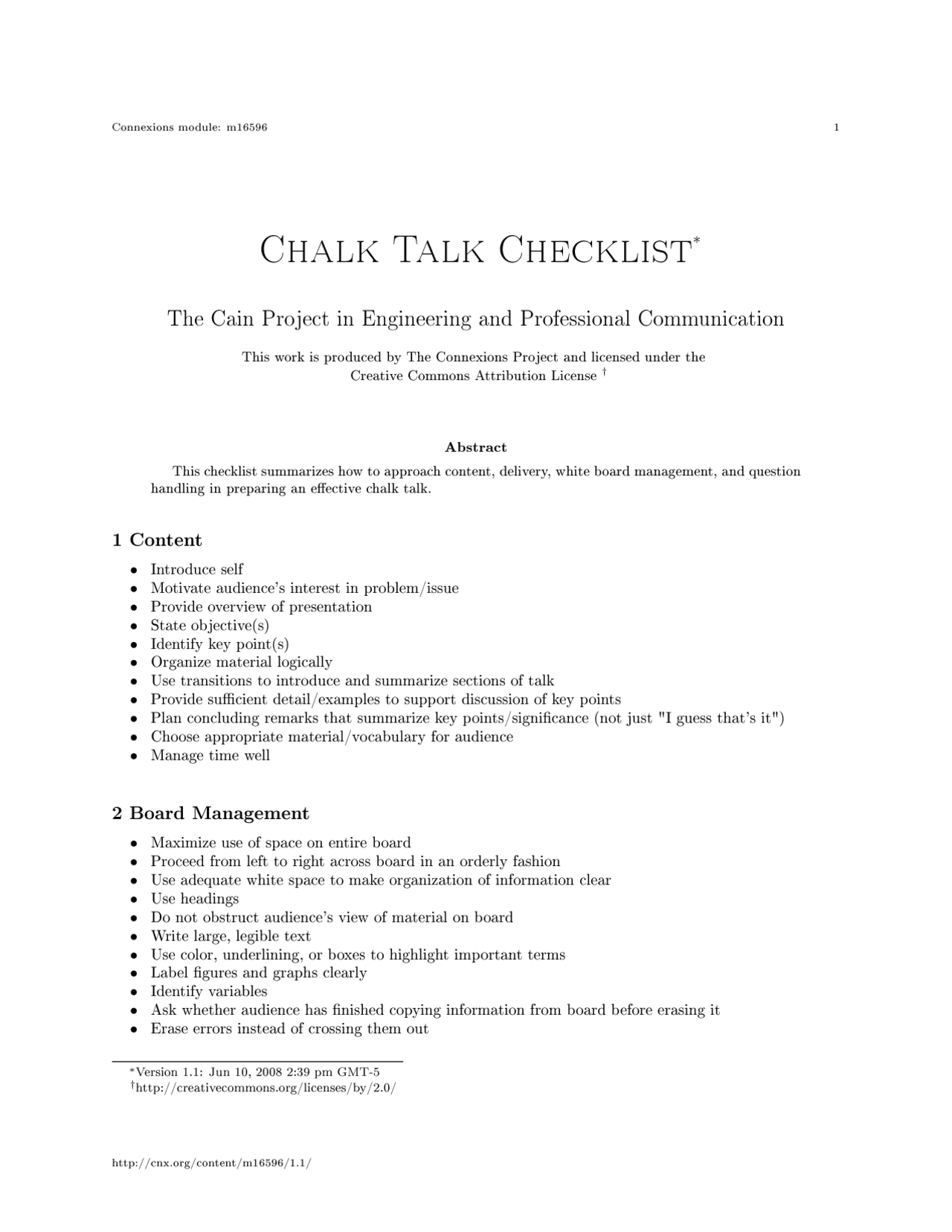 Chalk talk checklist, college study notes - Chalk talk - Docsity