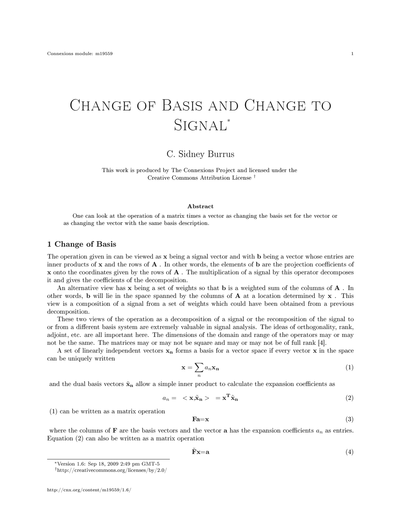 Change of basis and change to signal, college study notes - Change of ...