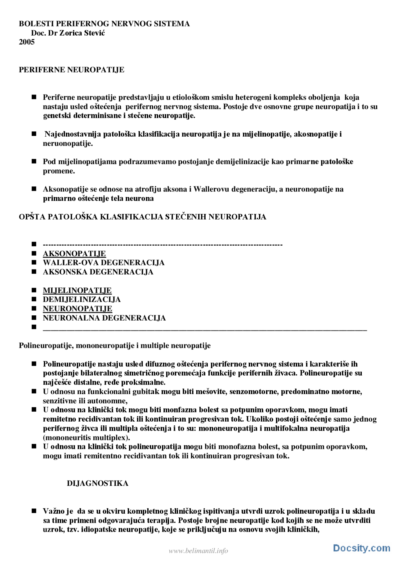 Bolesti perifernog nervnog sistema-Skripta-Neurologija-Medicina | Rezime' predlog Neurologija ...