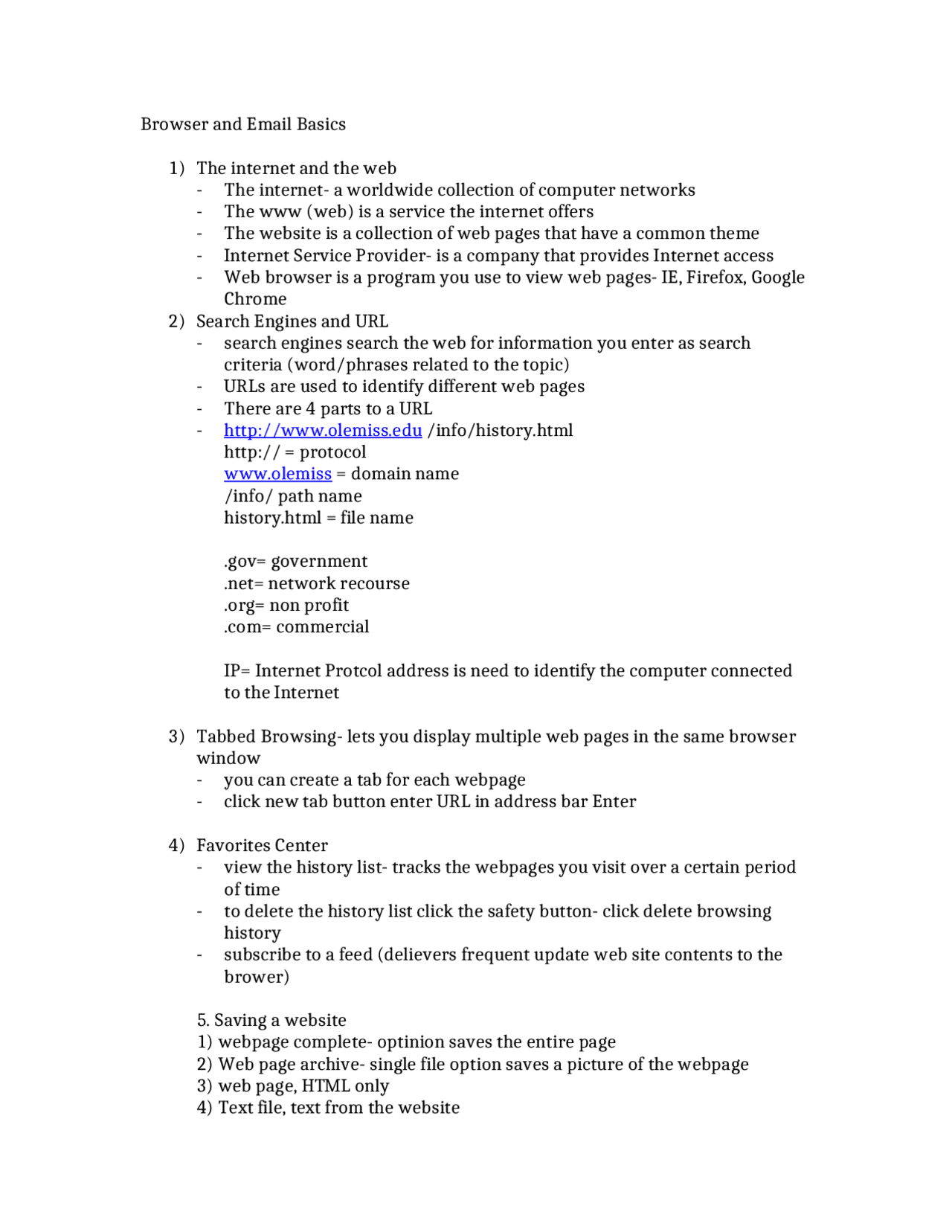 Browser And Email Basics Office Applications Handout Csci 191