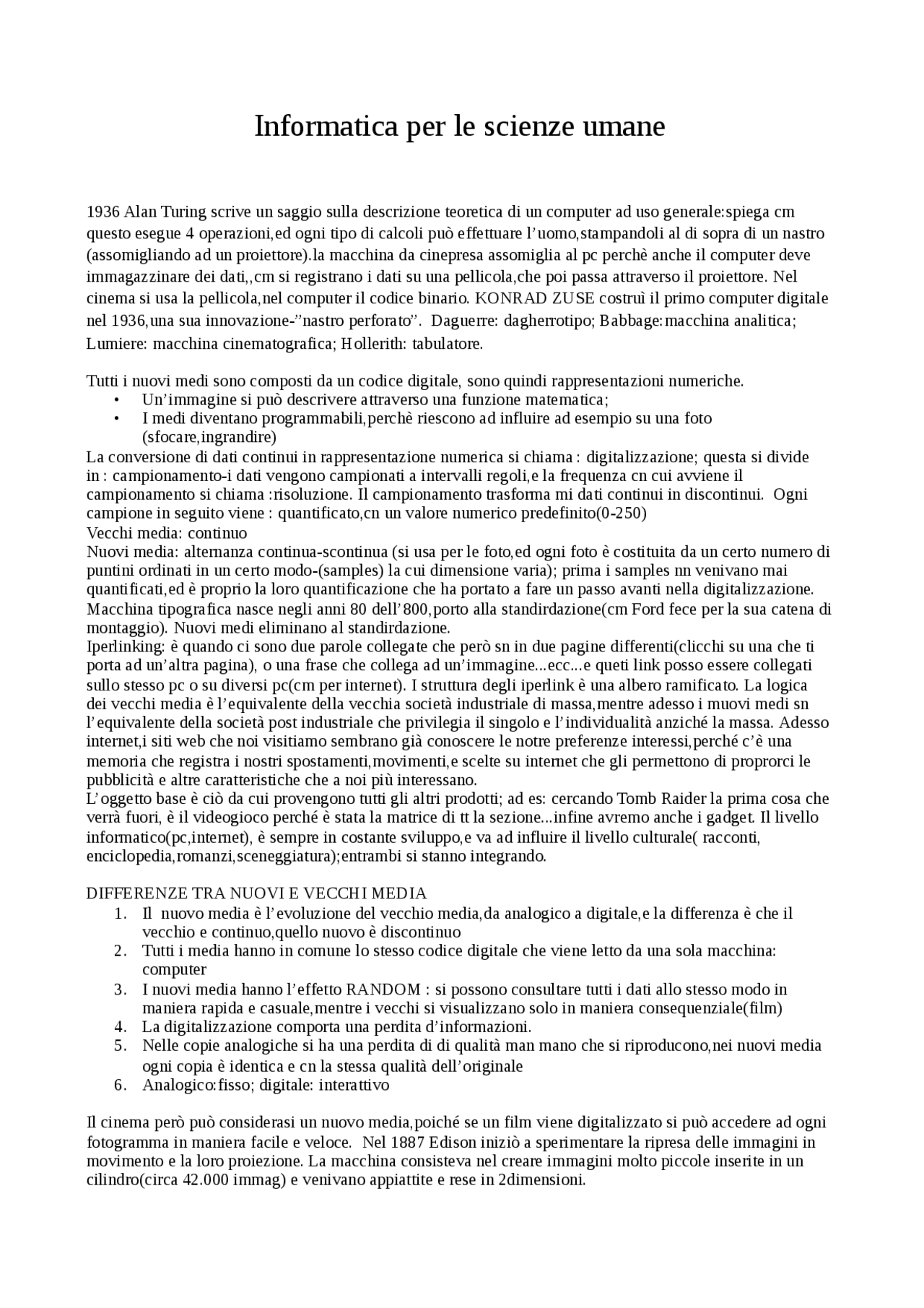 Informatica Per Le Scienze Umane Docsity