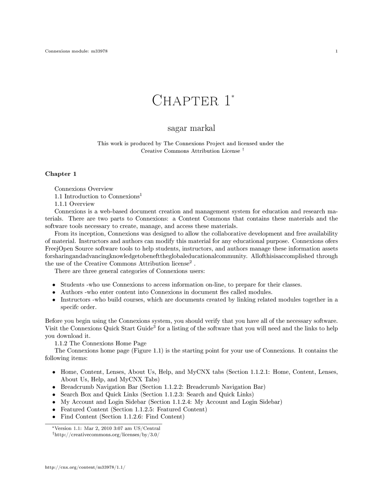 Chapter 1, college study notes - Connexions overview - Docsity