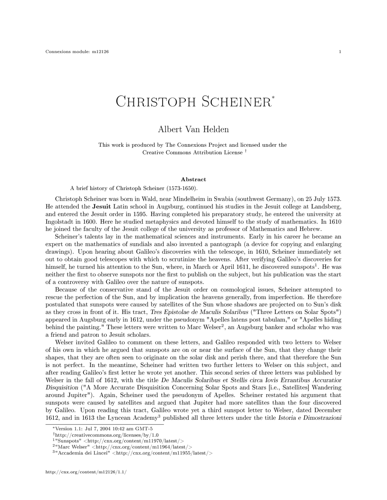 Christoph scheiner, college study notes - A brief history of christoph ...