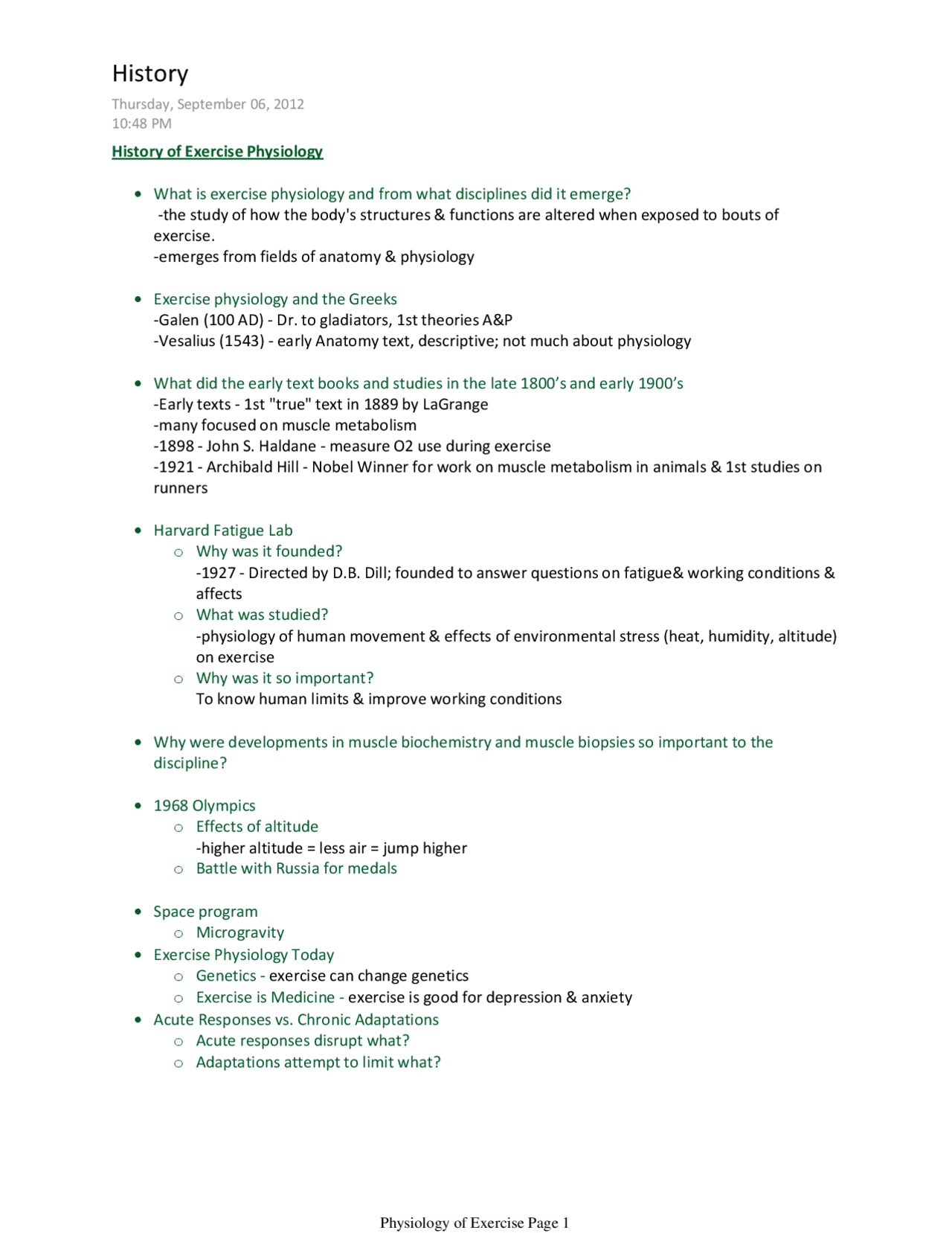 History of Exercise Science - Physiology of Exercise | ES 348 - Docsity