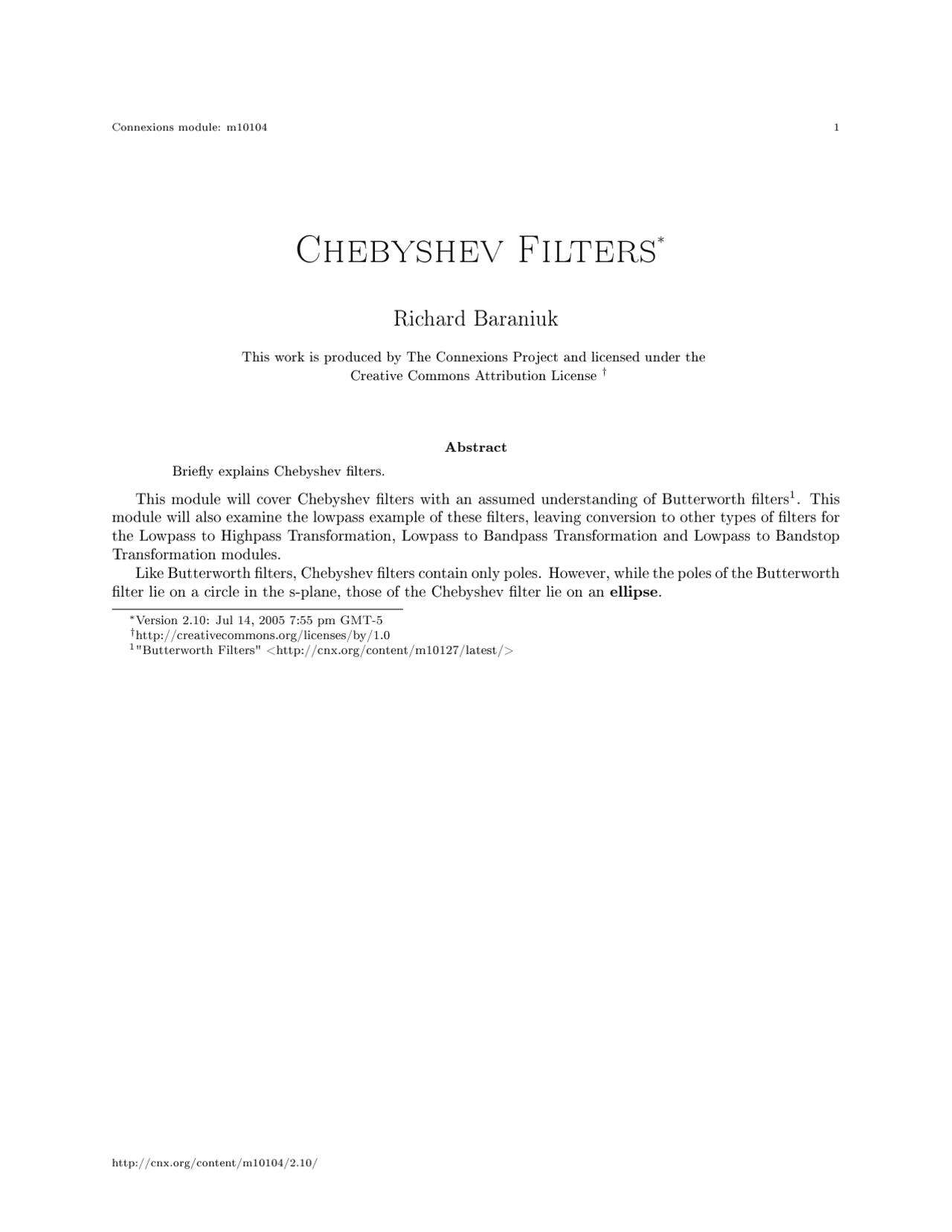 Chebyshev filters, college study notes - Briefly explains chebyshev ...
