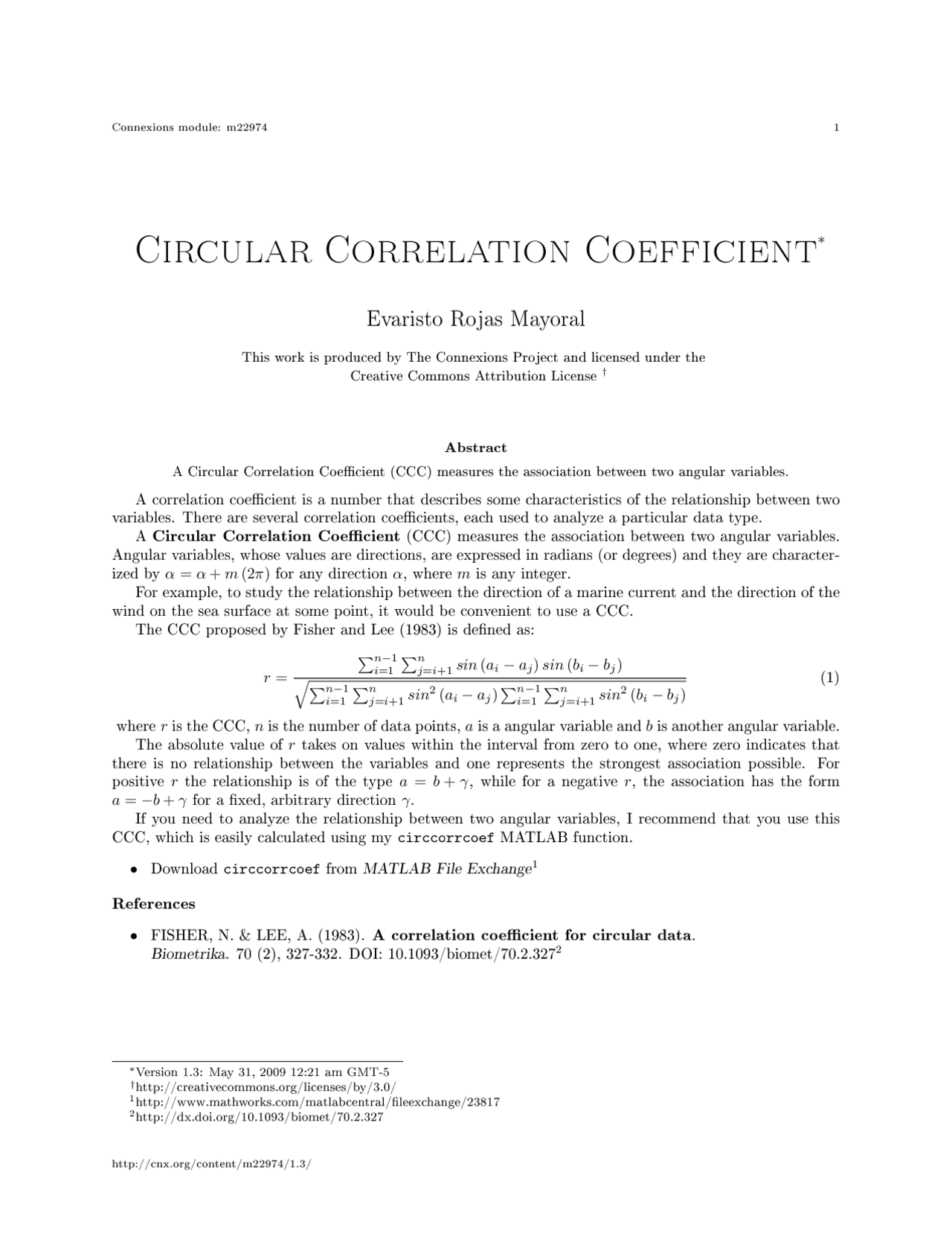 Circular Correlation Coefficient - Docsity
