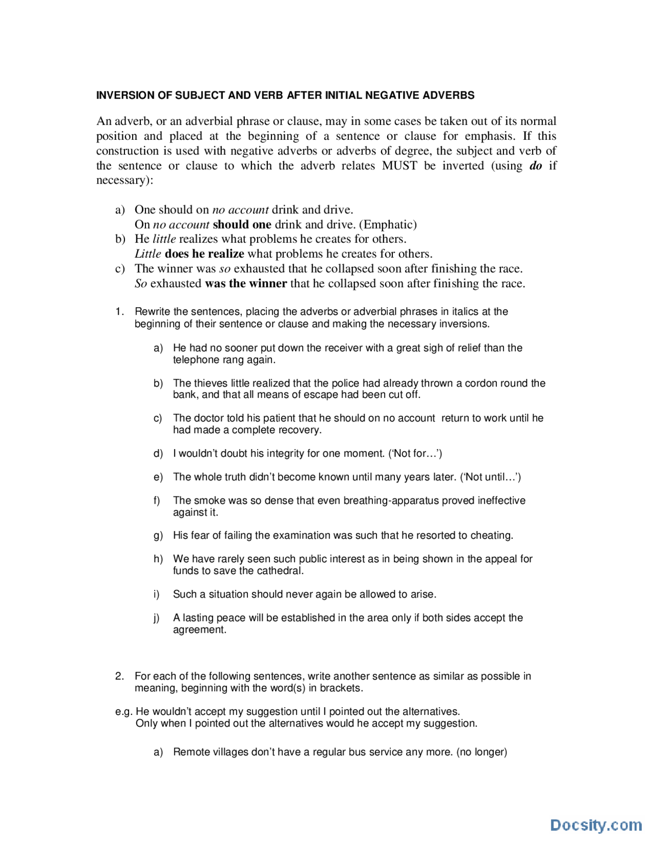 INVERZNE RECENICE-Vezbe-Engleski jezik 2-Fakultet organizacionih nauka ...