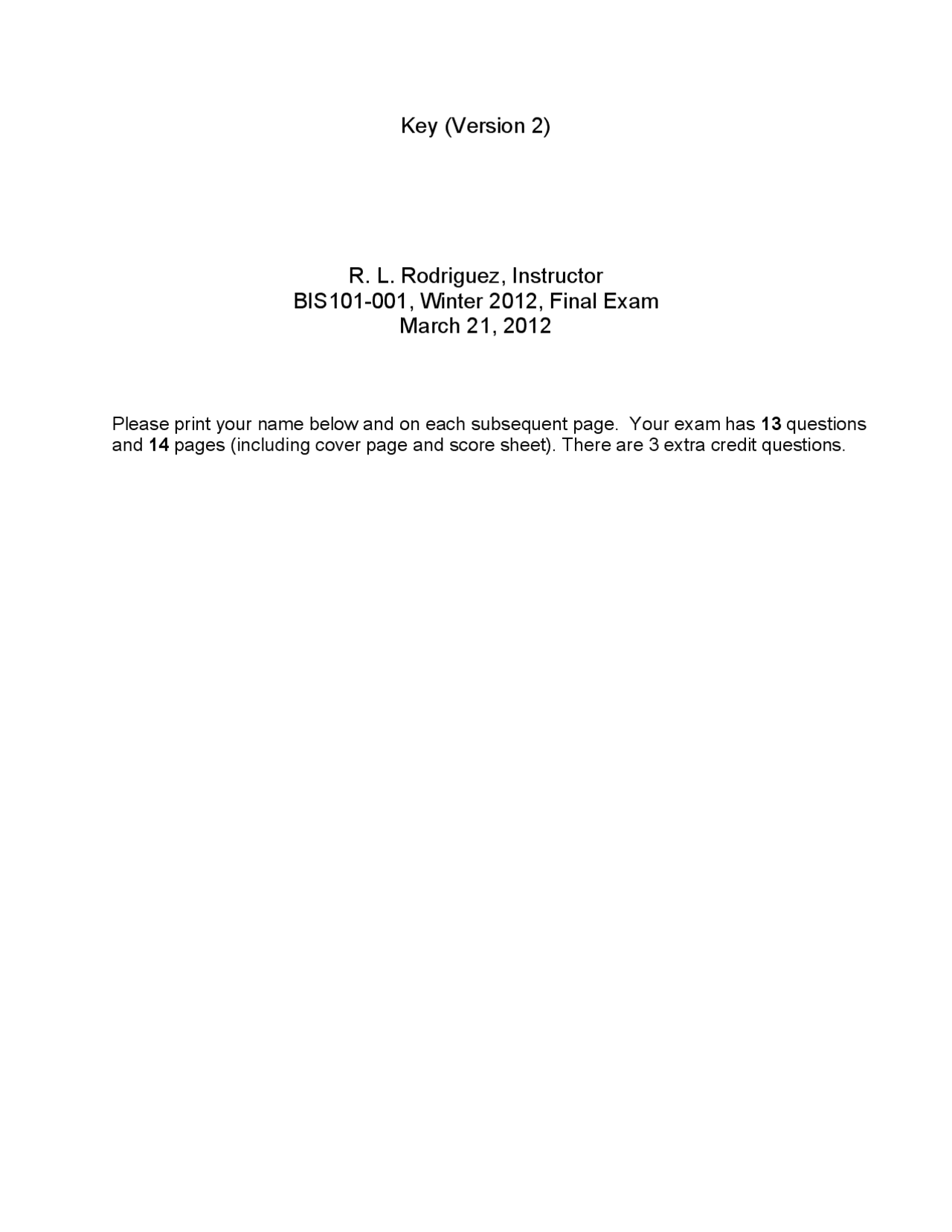 Examination I With Answer Key Genes And Gene Expression Bis 101