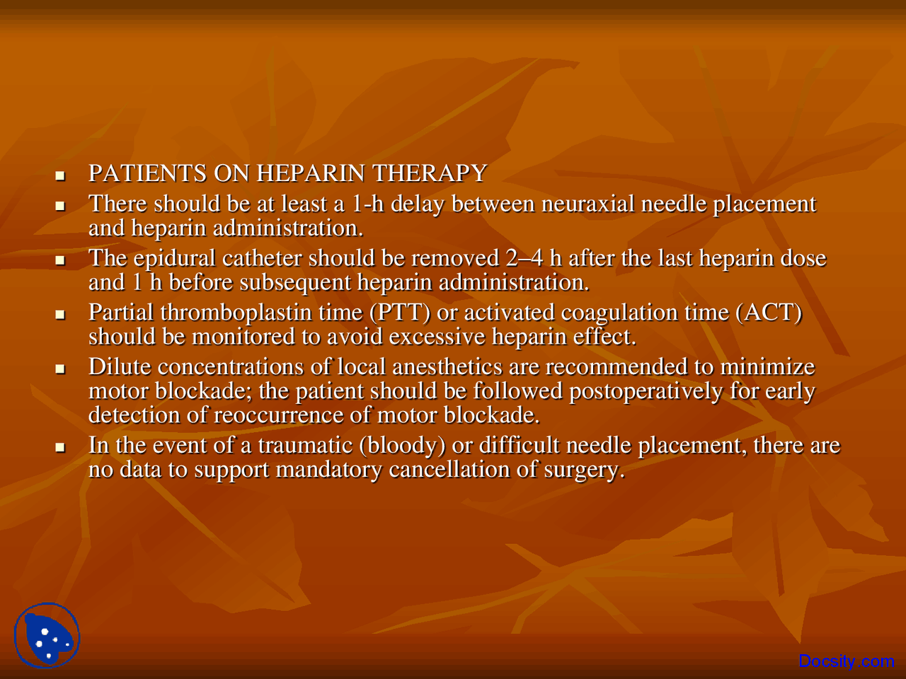 Epidurals Spinals Part 2 Anesthesia Lecture Slides Docsity
