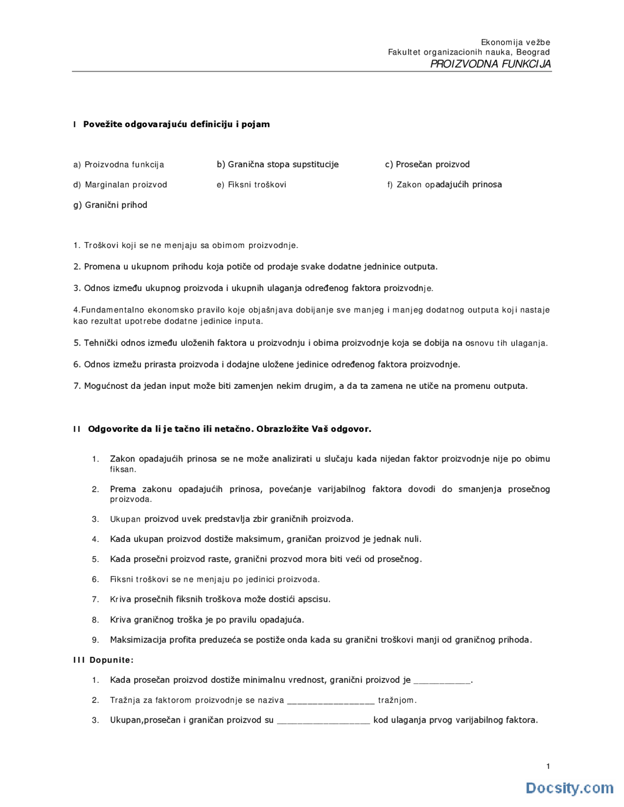 Proizvodna funkcija-Vezbe-Ekonomija-Fakultet organizacionih nauka ...