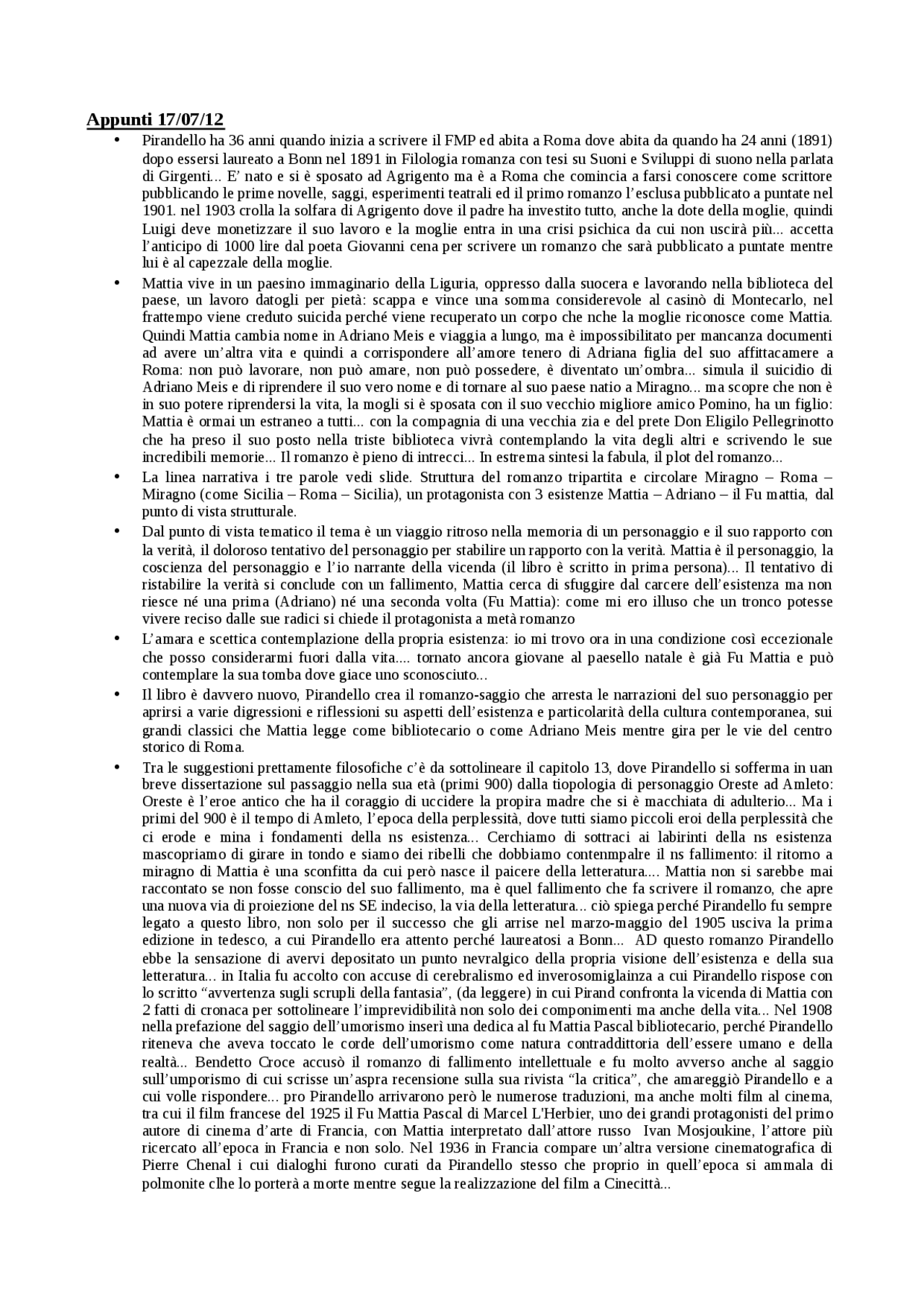 Il Fu Mattia Pascal Appunti Di Letteratura Italiana Docsity