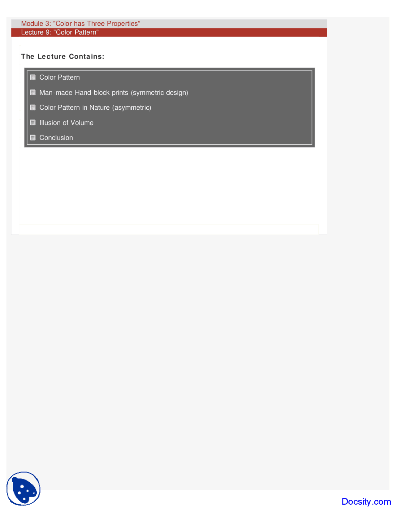 Color Pattern Humanities And Social Sciences Lecture Slides Docsity