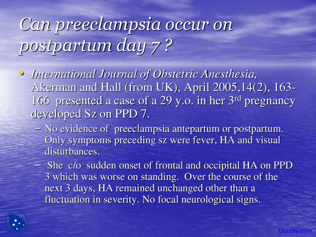 Postpartum Seizures Part 2 Anesthesia Lecture Slides Docsity