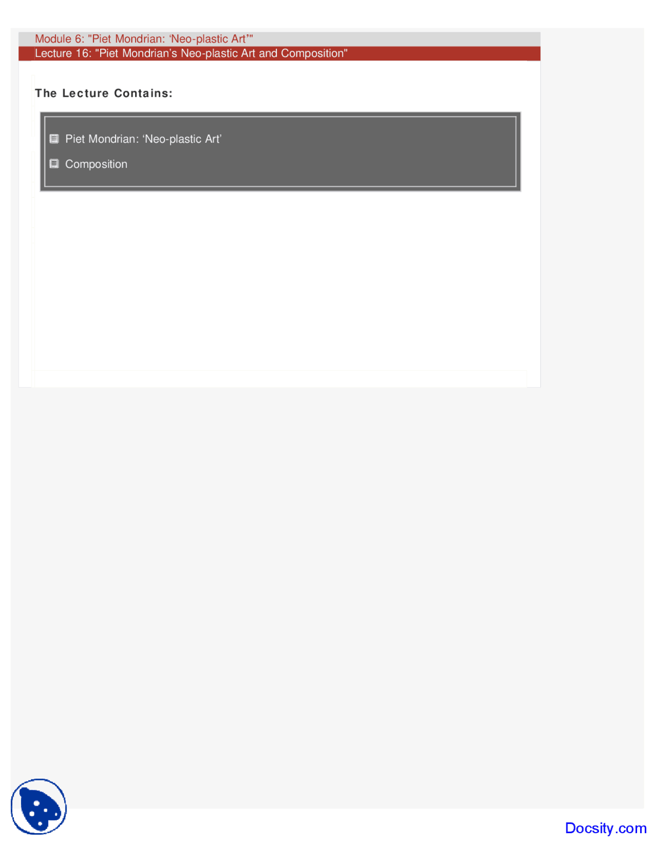 Piet Mondrian Humanities And Social Sciences Lecture Slides Docsity