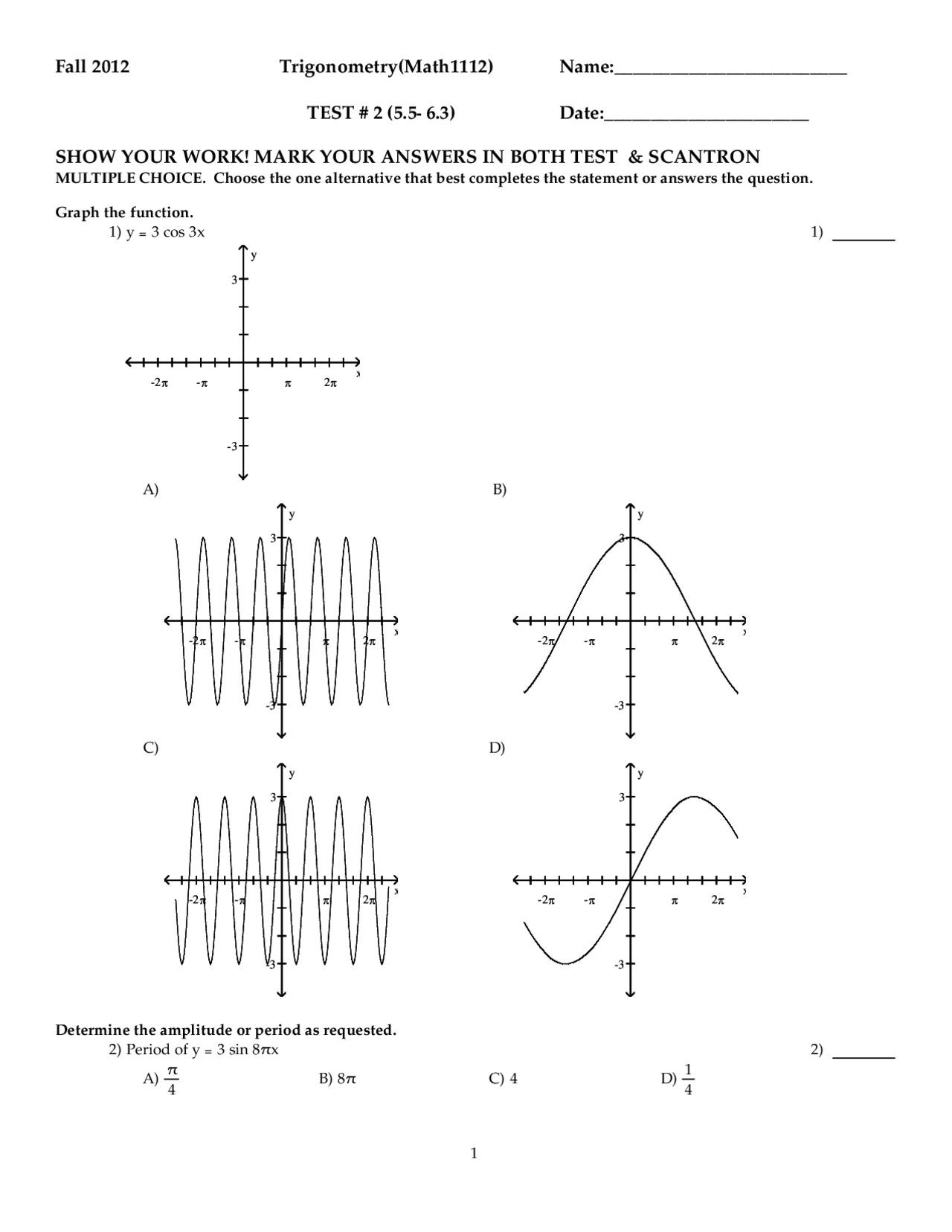 20 Solved Problems On Trigonometric Functions Exam 2 Math 1112