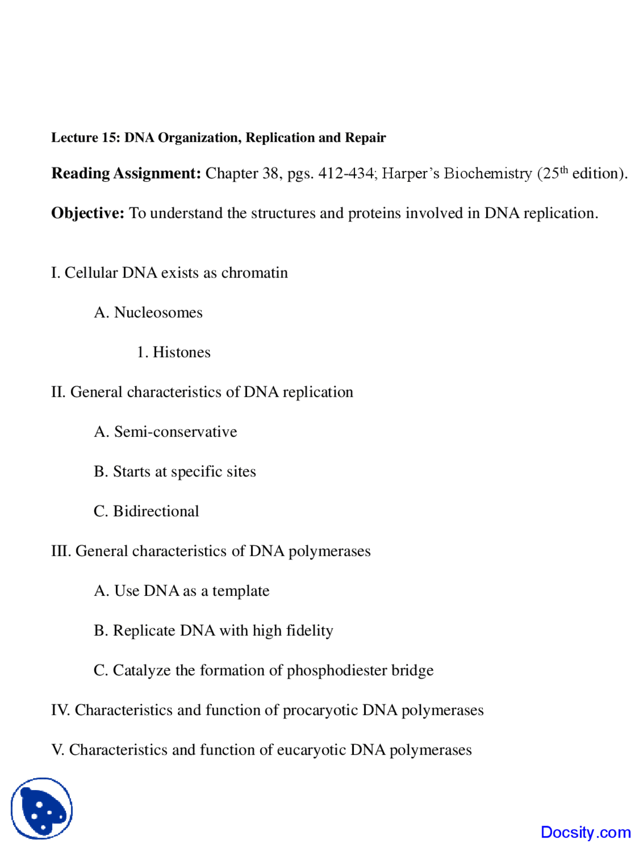 Dna Organization Replication And Repair Biochemistry Assignment