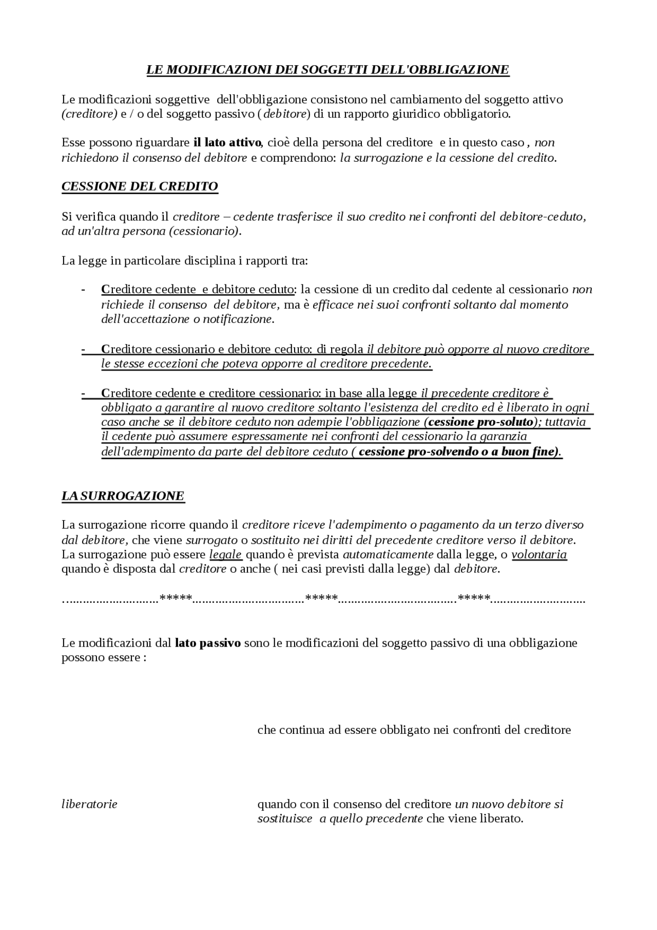 Modificazione Dei Soggetti Dellobbligazione Appunti Di Diritto