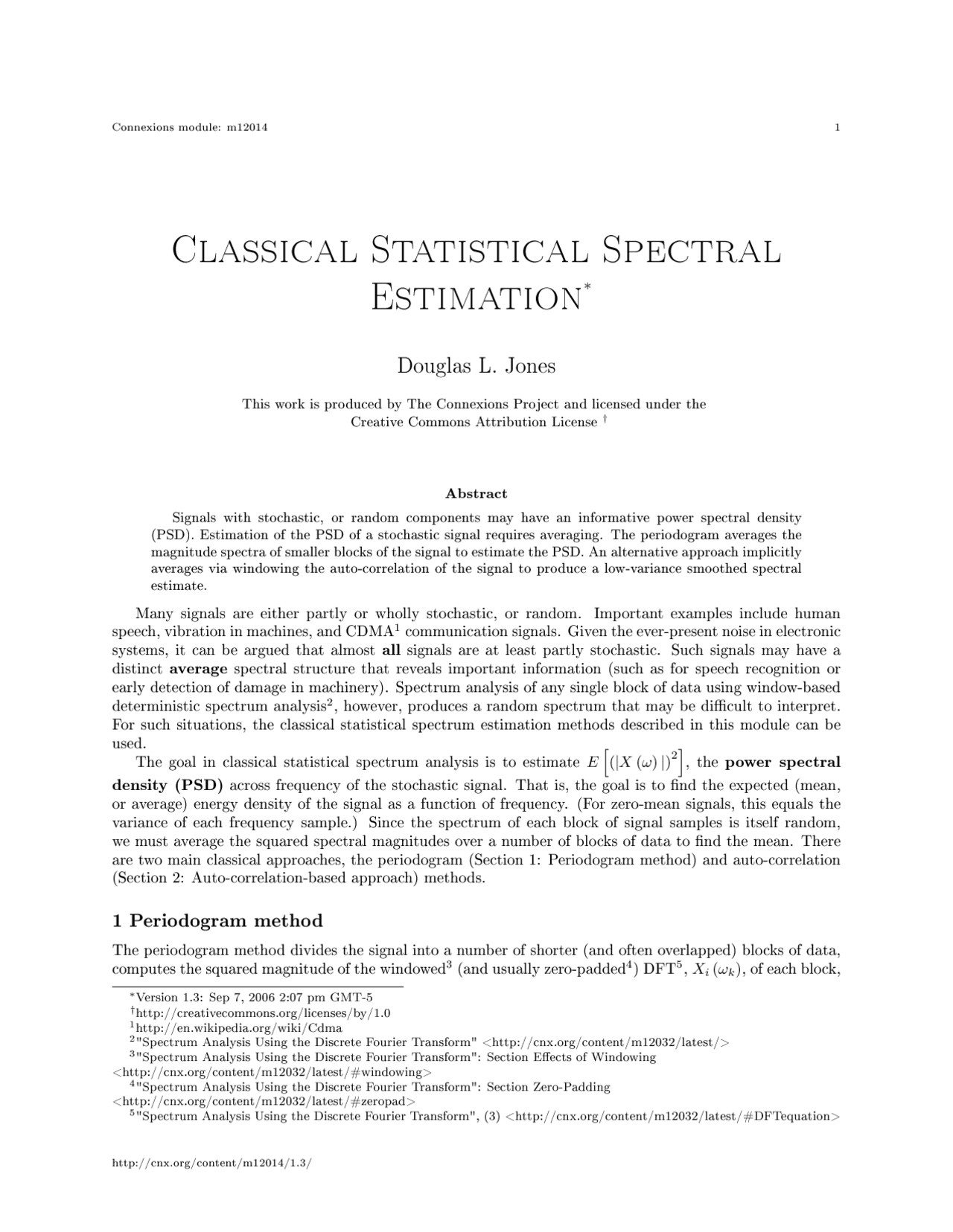 Classical Statistical Spectral Estimation Docsity