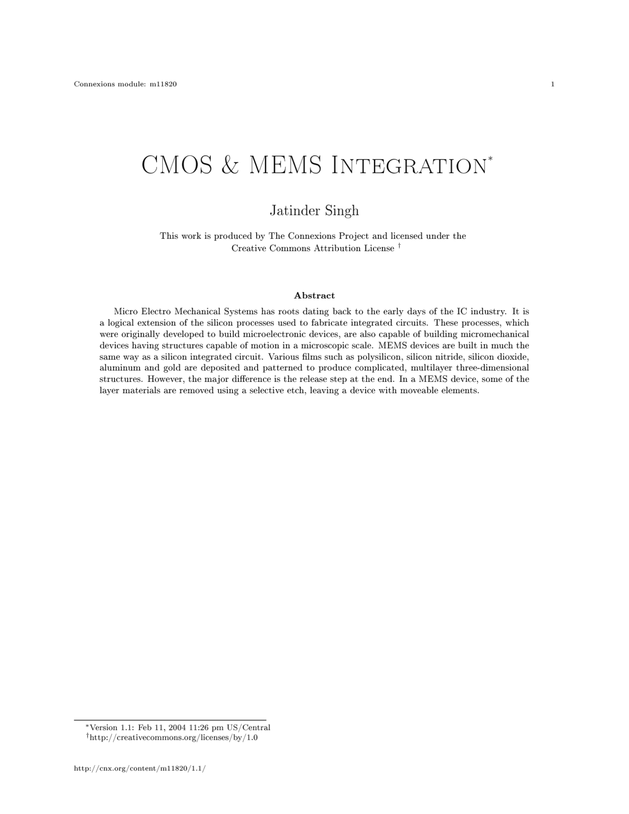 Cmos and mems integration, college study notes - Micro electro ...