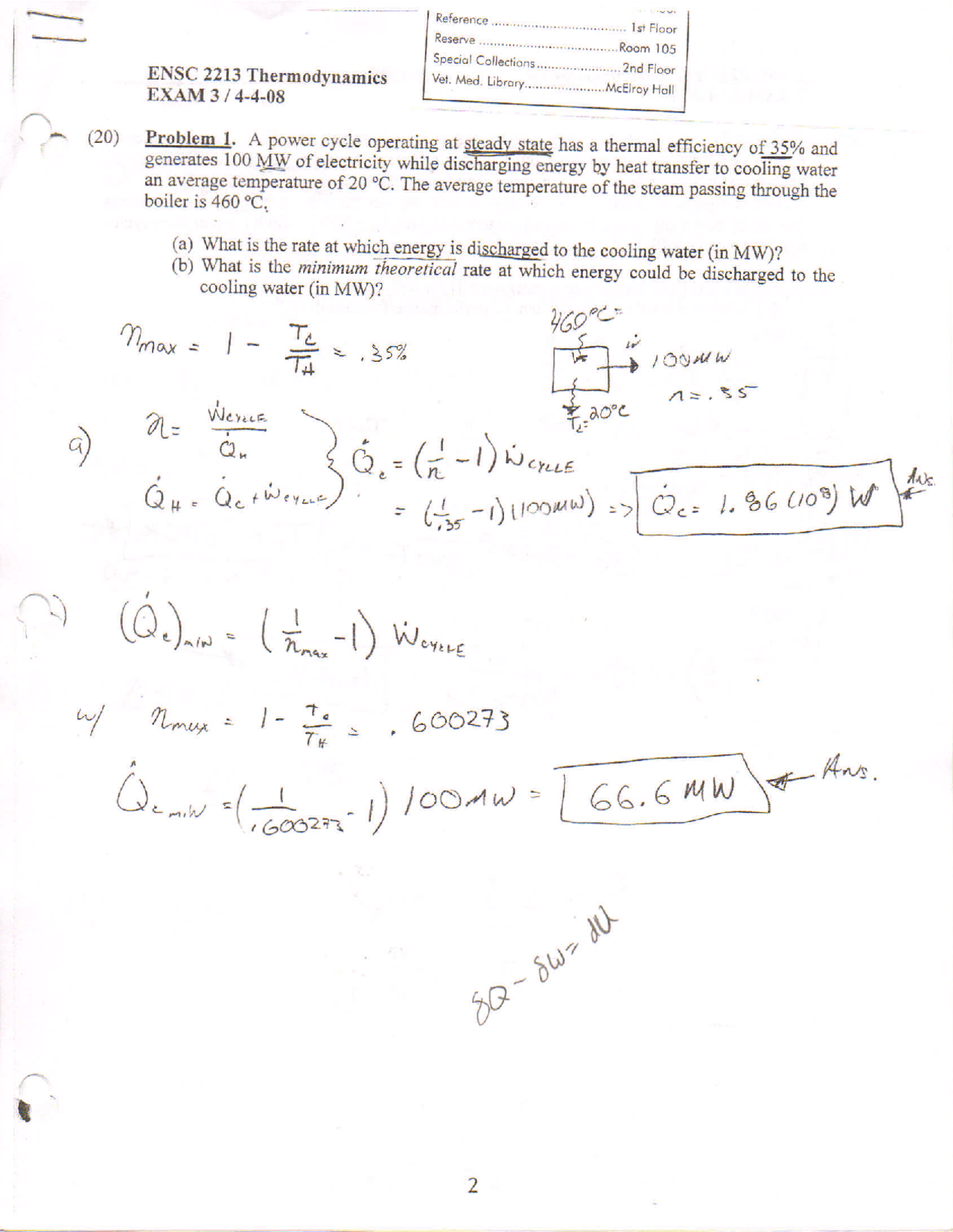 Solved Questions For Thermodynamics Exam Iii Ensc 2213 Docsity
