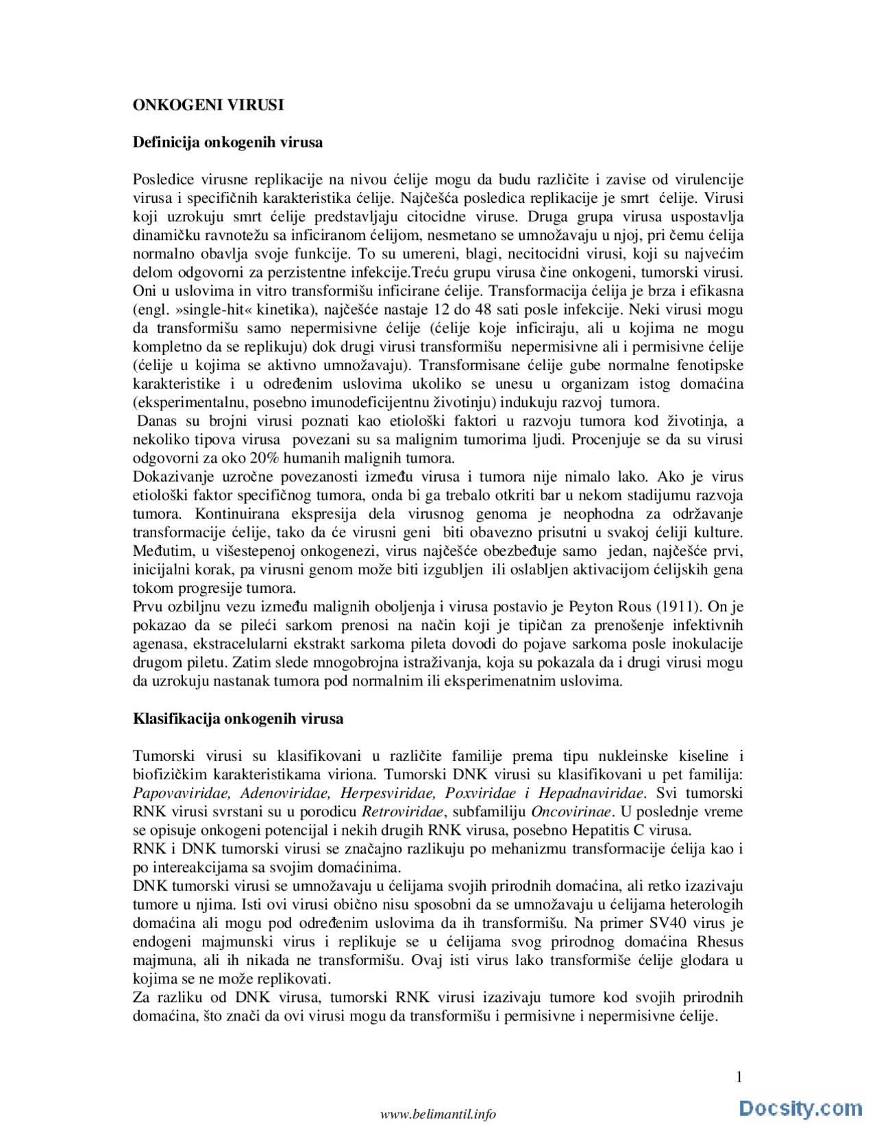 Onkogeni Virusi Skripta Mikrobiologija Medicina Rezime Predlog