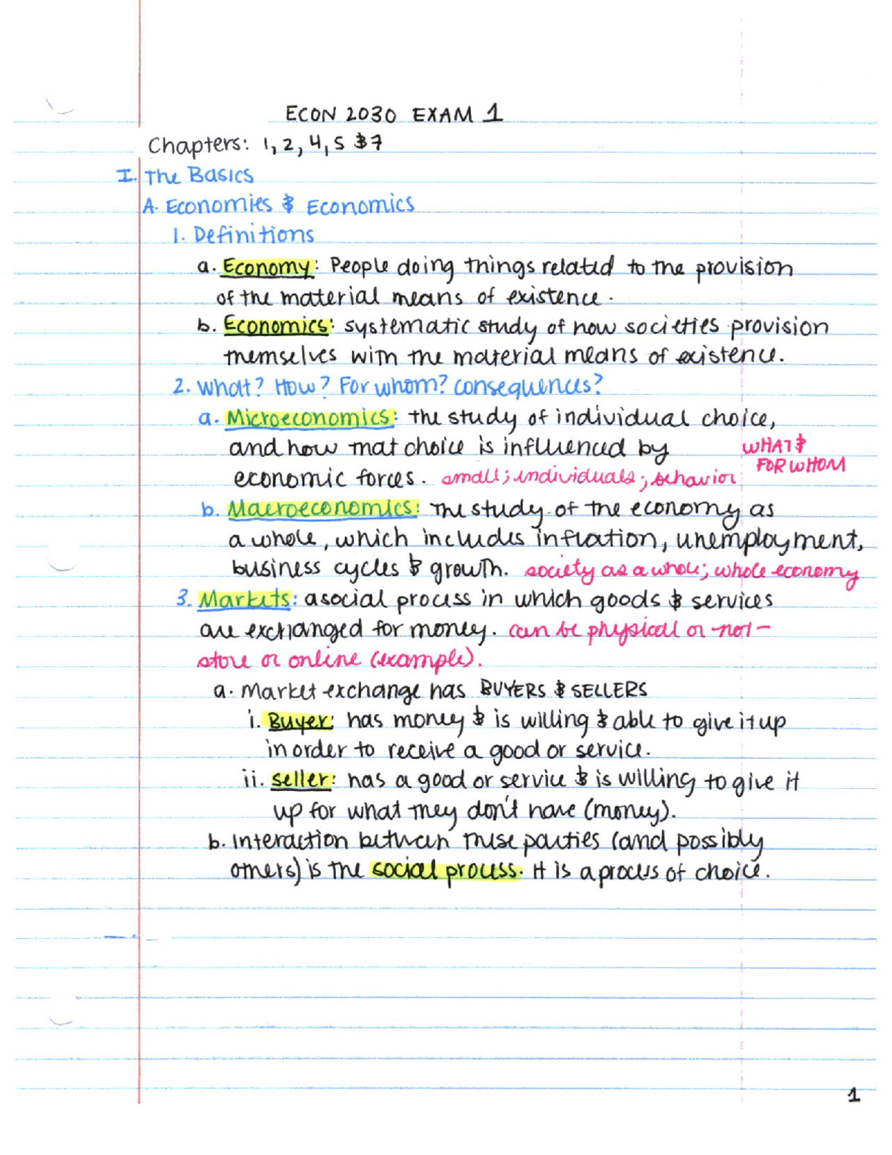 Notes For Exam 1 On Economic Principles Econ 2030 Docsity