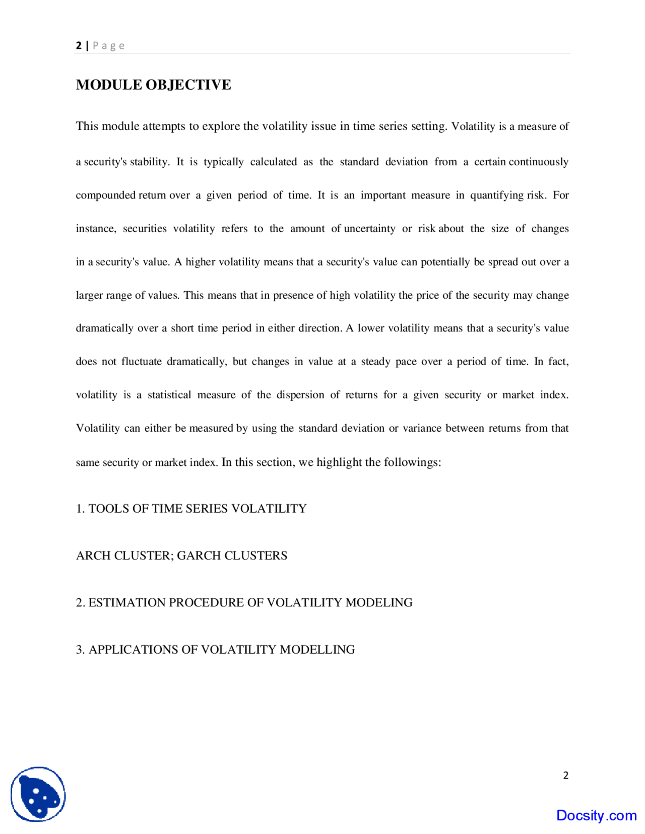 Time Series Models Econometric Modeling Lecture Notes Docsity