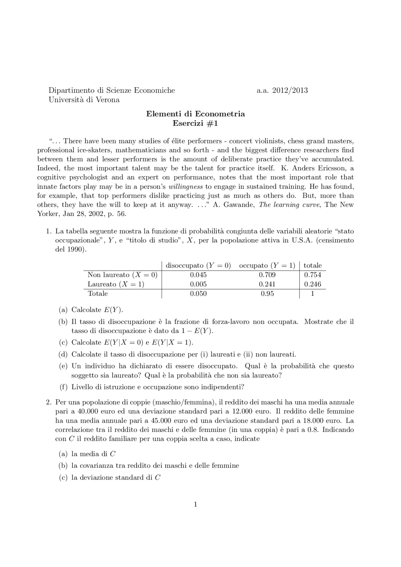Econometria Esercizi Docsity
