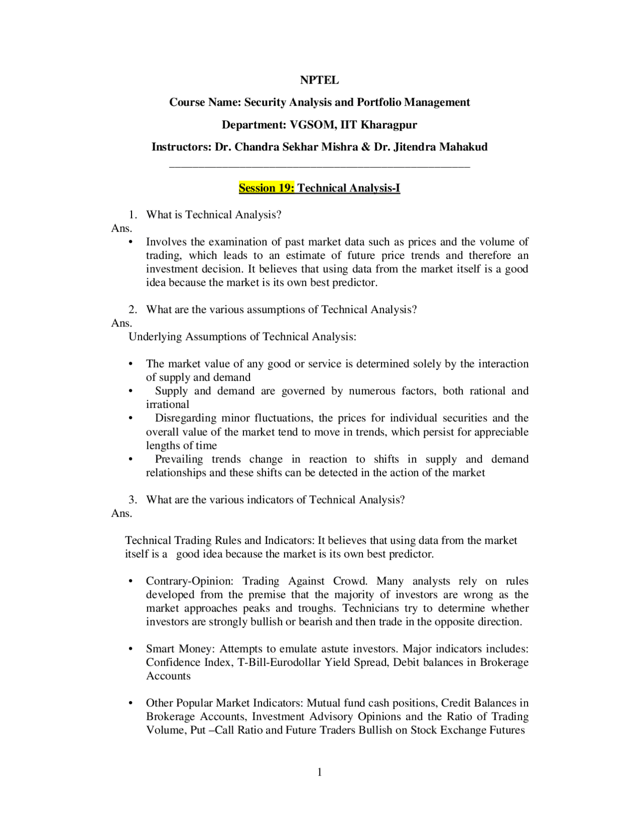 Technical Analysis Security Analysis And Portfolio Management