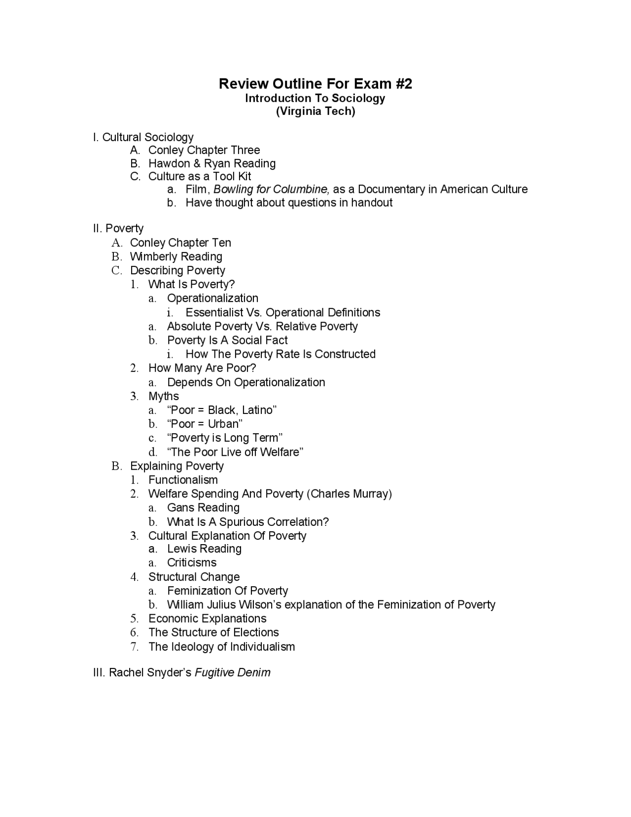 Sociology Exam Review: Cultural Sociology, Poverty, Socialization, and ...