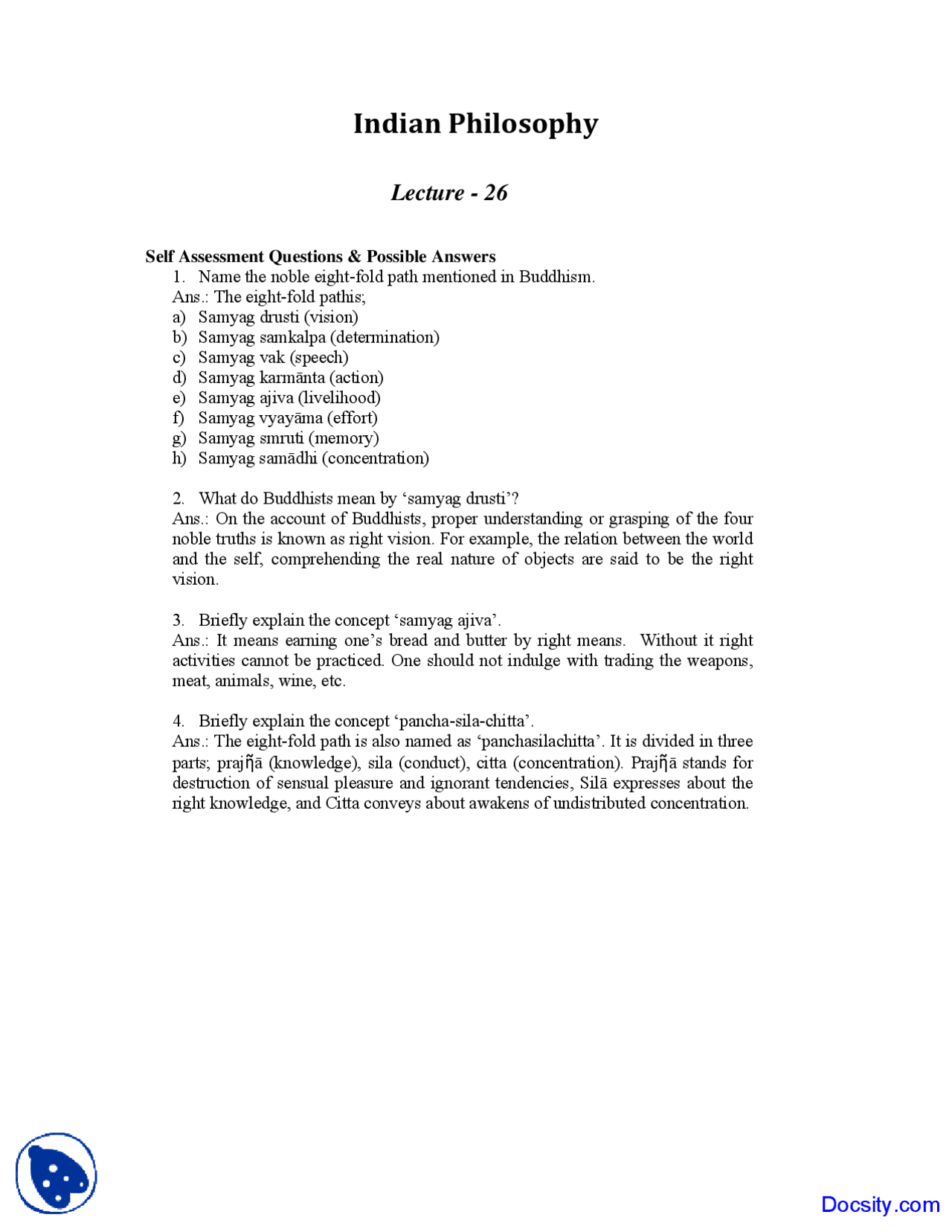 Buddhism - Indian Philosophy - Solved Quiz | Exercises Indian ...