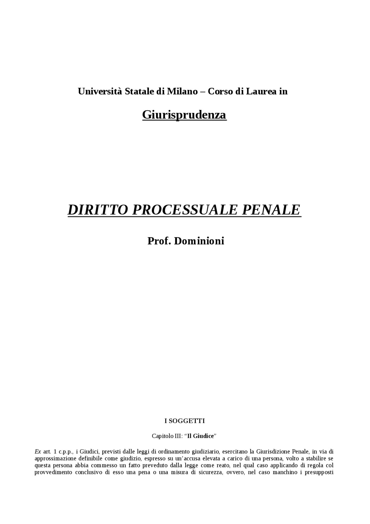 Diritto Processuale Penale - Docsity