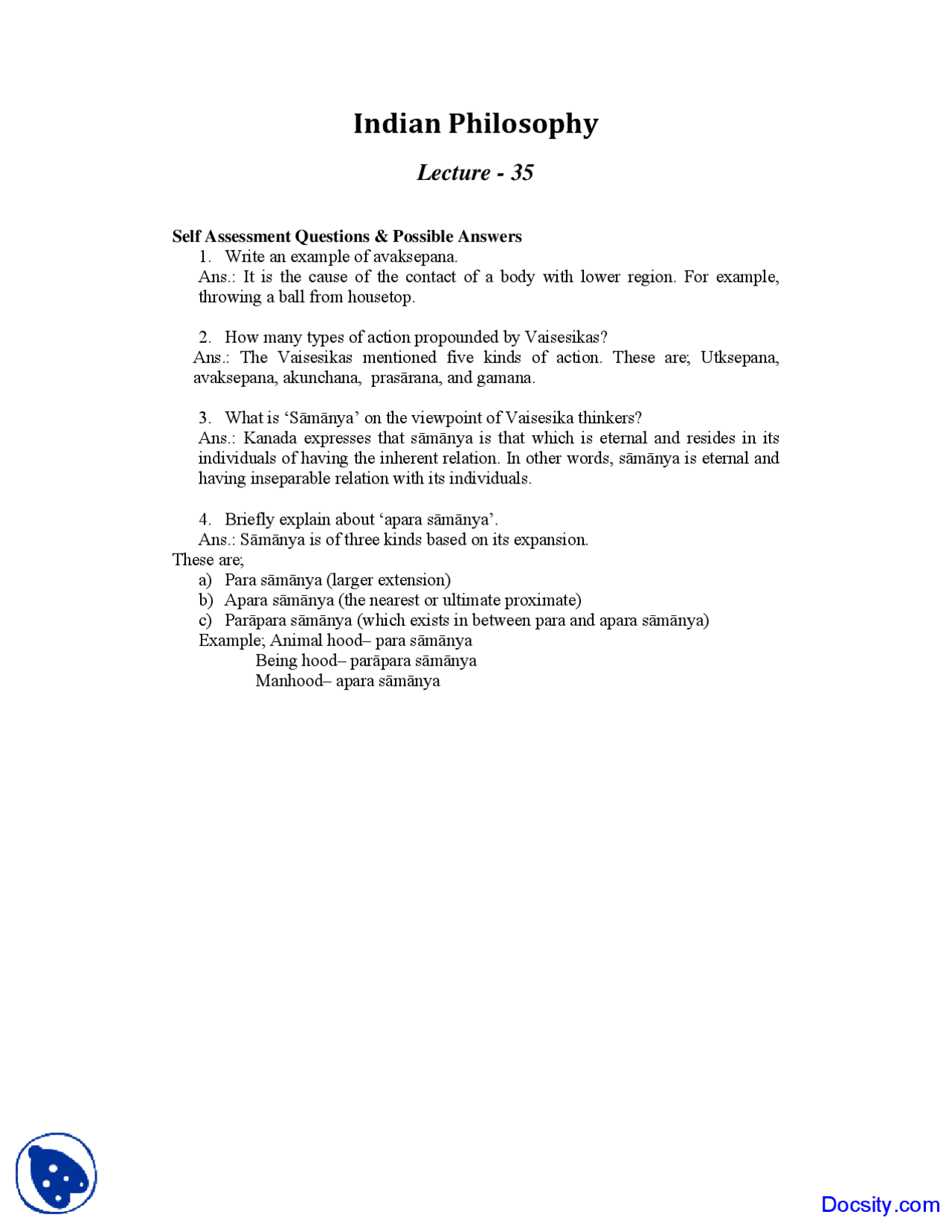 Avaksepana Indian Philosophy Solved Quiz Docsity