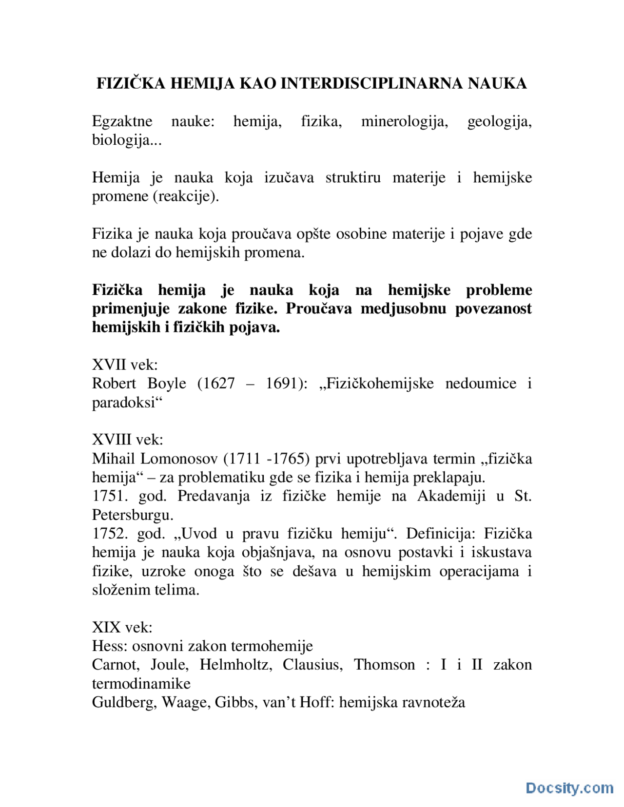 Uvod-Skripta-Fizicka hemija-Hemija | Rezime' predlog Osnovi fizičke hemije - Docsity