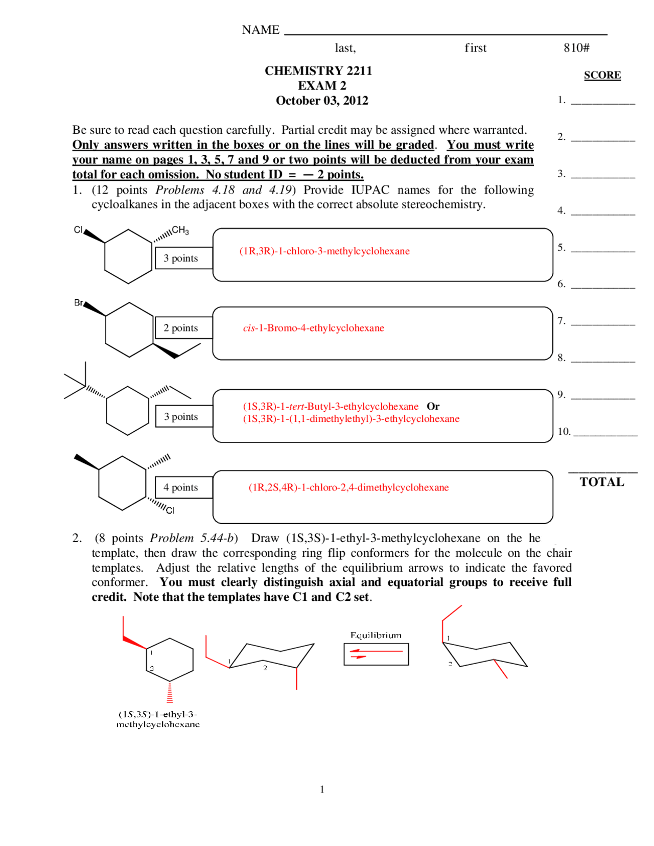 Solution Manual For Exam 2 Modern Organic Chemistry I Fall 2012