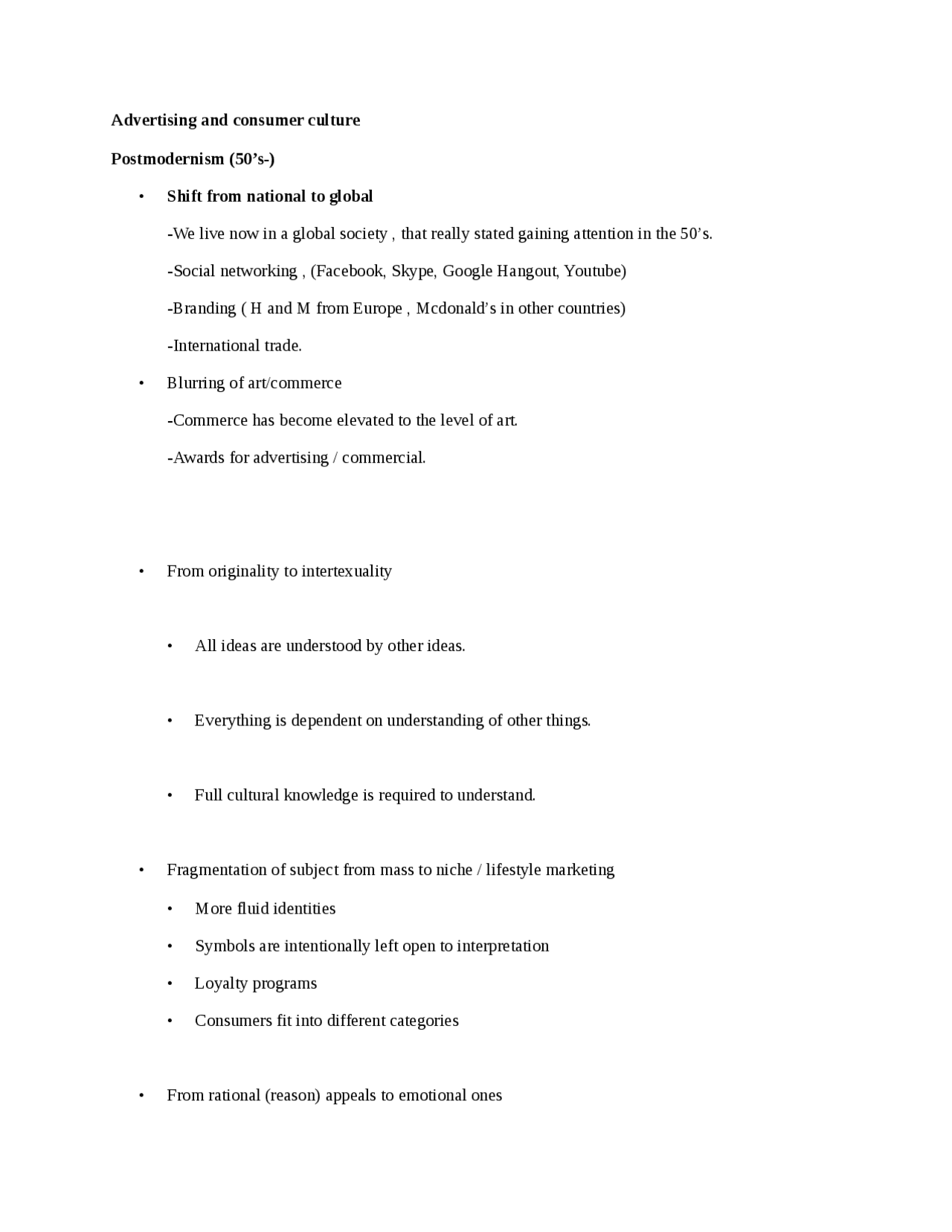 Post modernism advertsing and consumer culture - Docsity