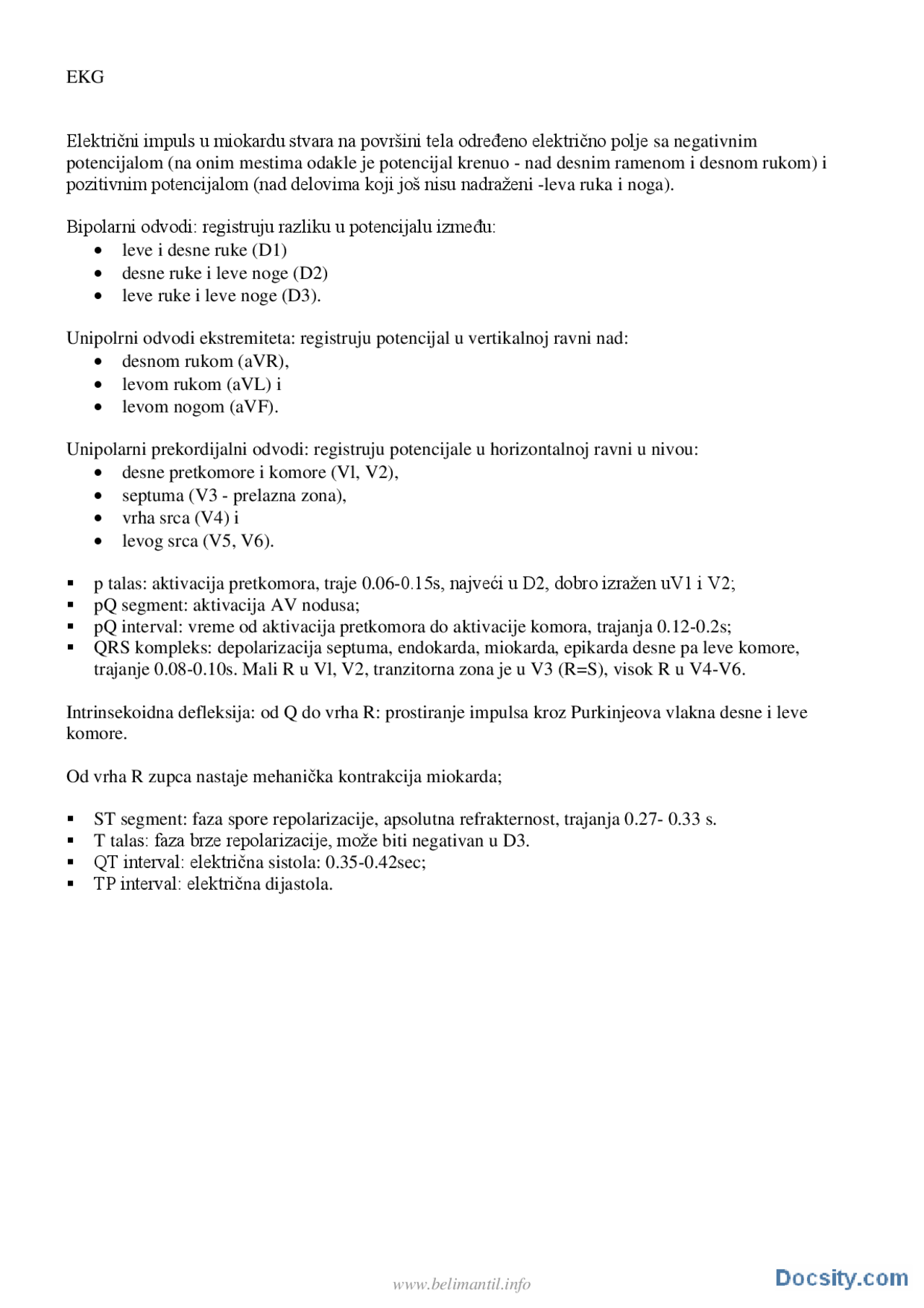 EKG-Skripta-Kardiovaskularni sistem-Medicina (1) | Rezime' predlog Prva pomoć | Docsity