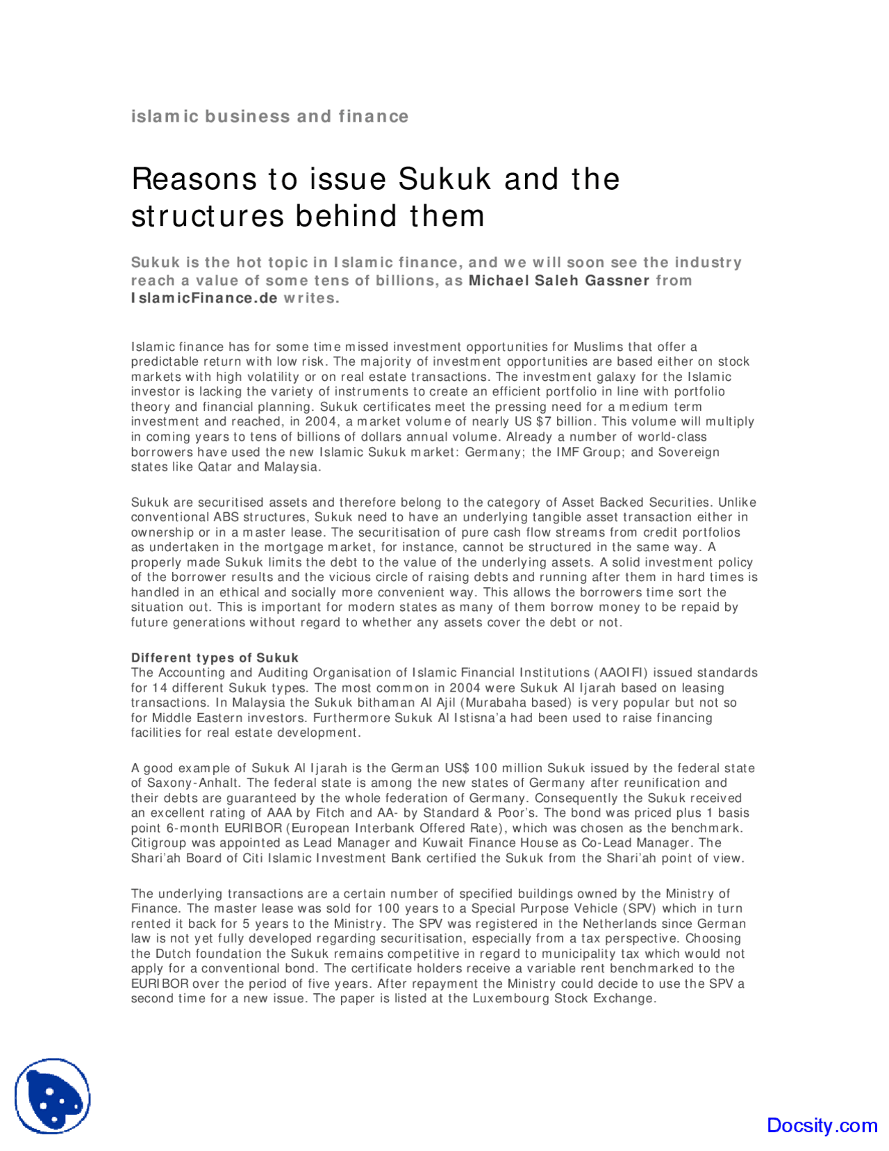 Reasons to Issue Sukuk - Islamic Business and Finance - Islamic ...