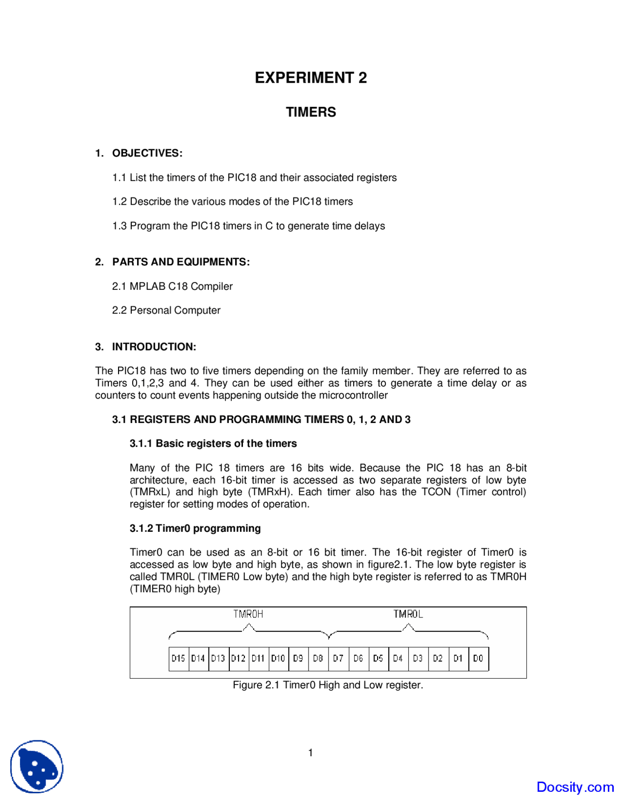 Timers - Microprocessor Interfacing - Lab Manunal - Docsity