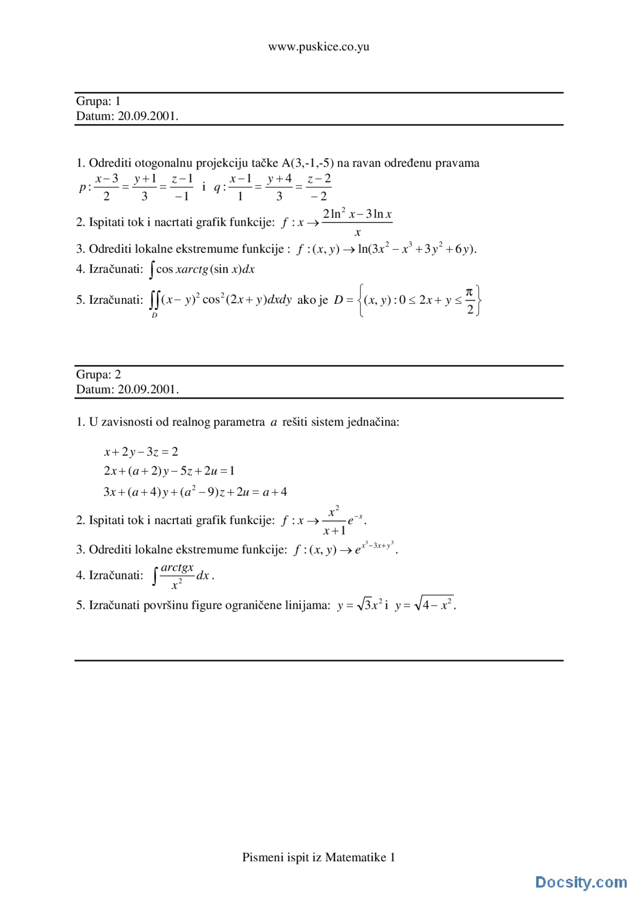 Pismeni ispit sve grupe-Ispit-Matematika 1-Fakultet organizacionih nauka | Ispiti' predlog ...