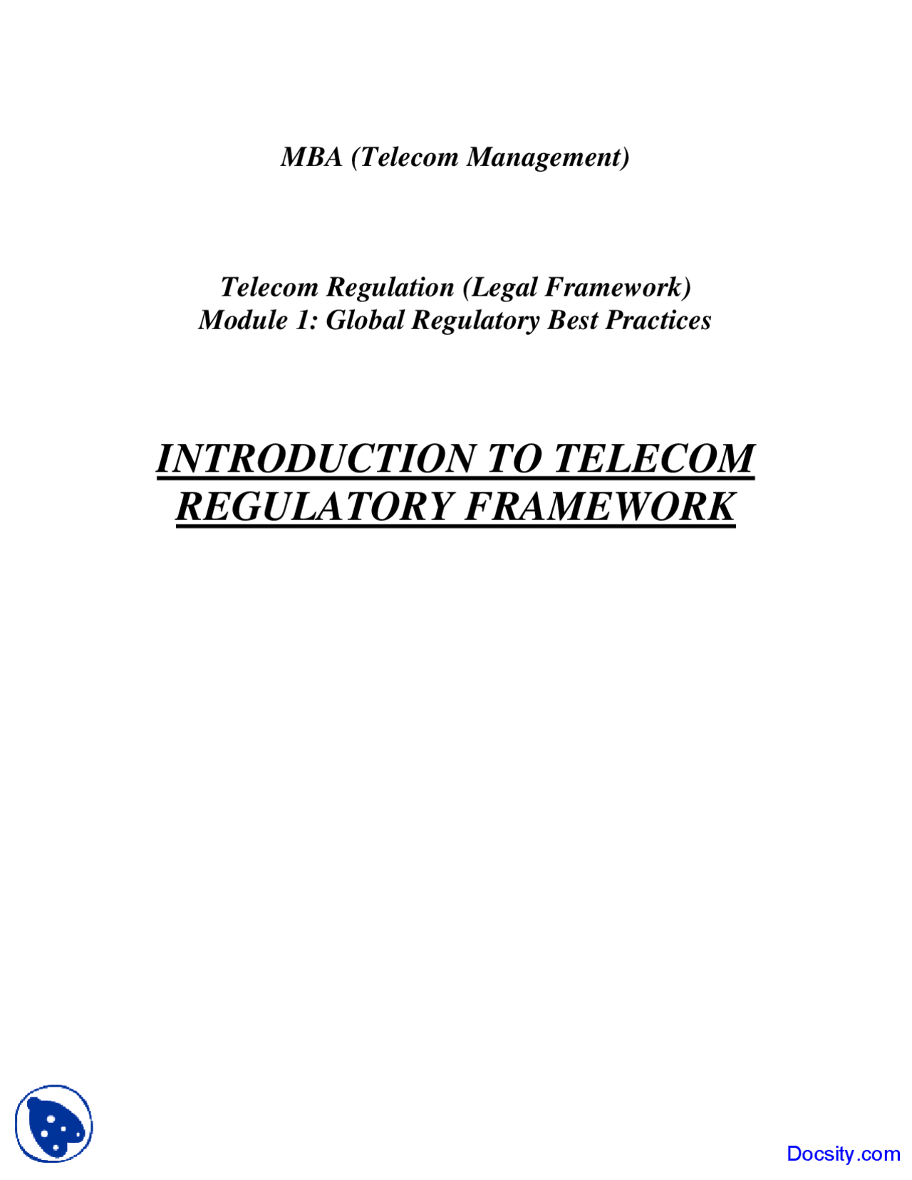 Telecom Regulatory Framework - Telecom Management - Study Notes | Study ...