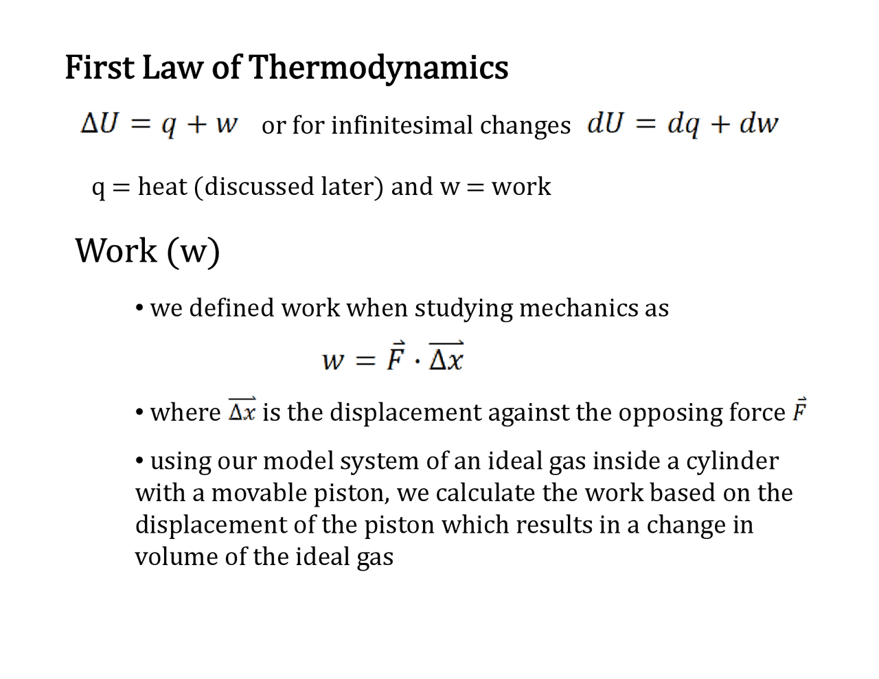 First Law of Thermodynamics - Notes | CHEM 113A - Docsity