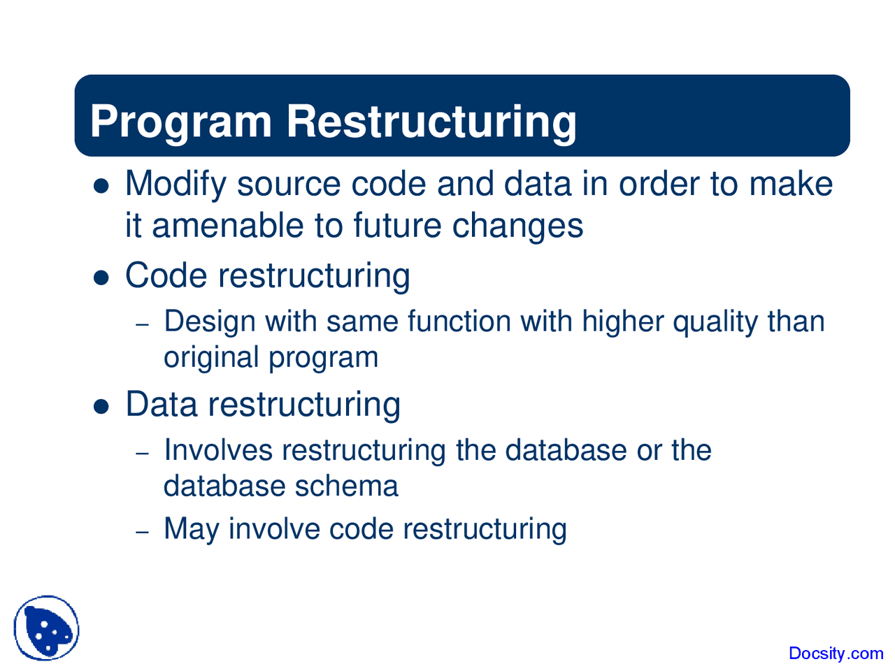 Program Restructuring Software Management Lecture Slides Docsity