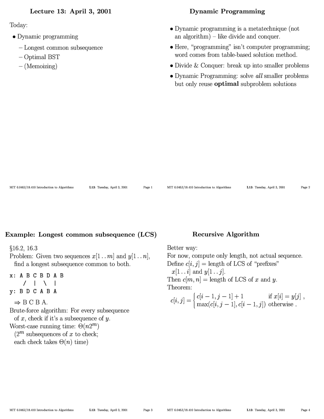 Dynamic Programming Introduction To Algorithms Lecture Notes Docsity