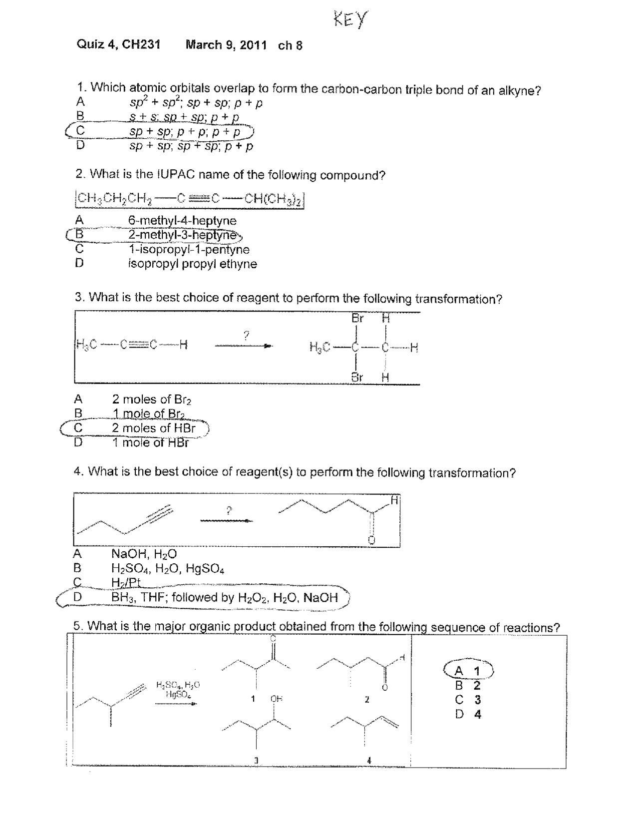 10 Solved Mcqs In Quiz 4 On Elementary Organic Chemistry I Ch 231