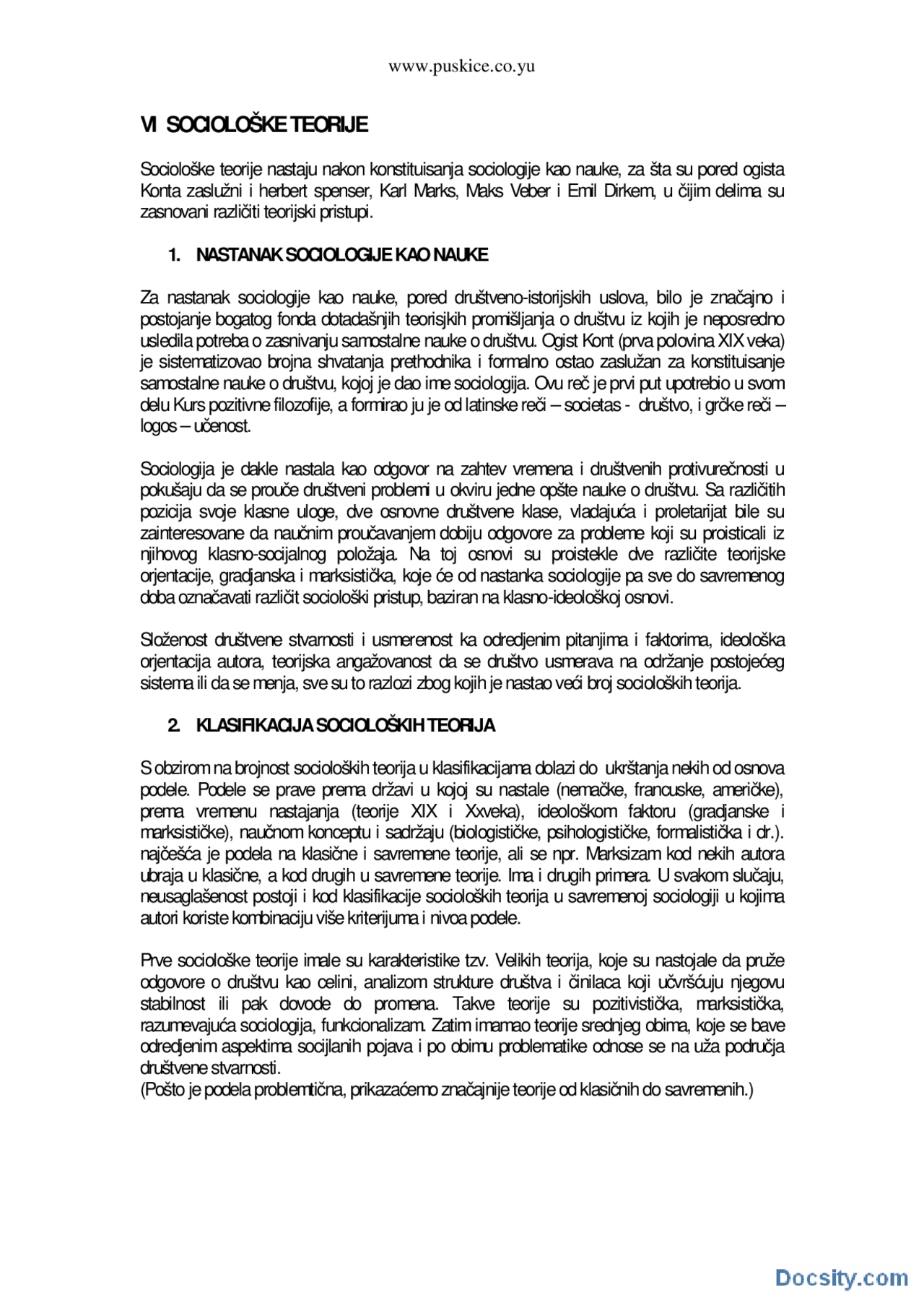 SOCIOLOSKE TEORIJE-Skripta-Sociologija1-Fakultet organizacionih nauka | Rezime' predlog Opšta ...