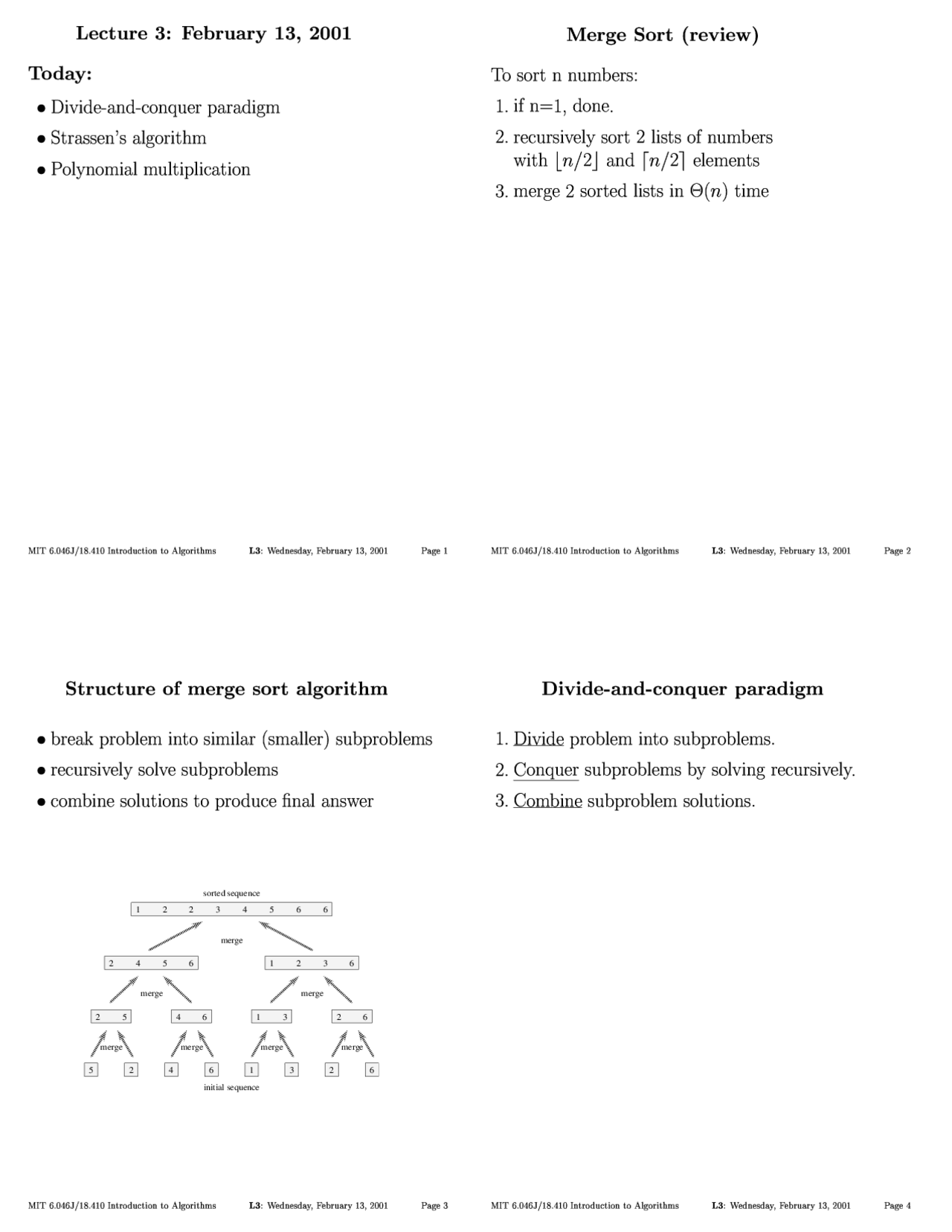Merge Sort - Introduction to Algorithms - Lecture Notes - Docsity