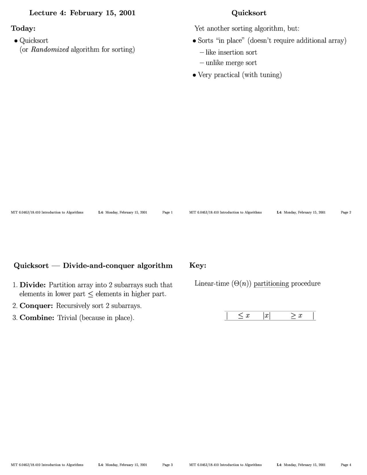 Quick Sort Introduction To Algorithms Lecture Notes Docsity 4052