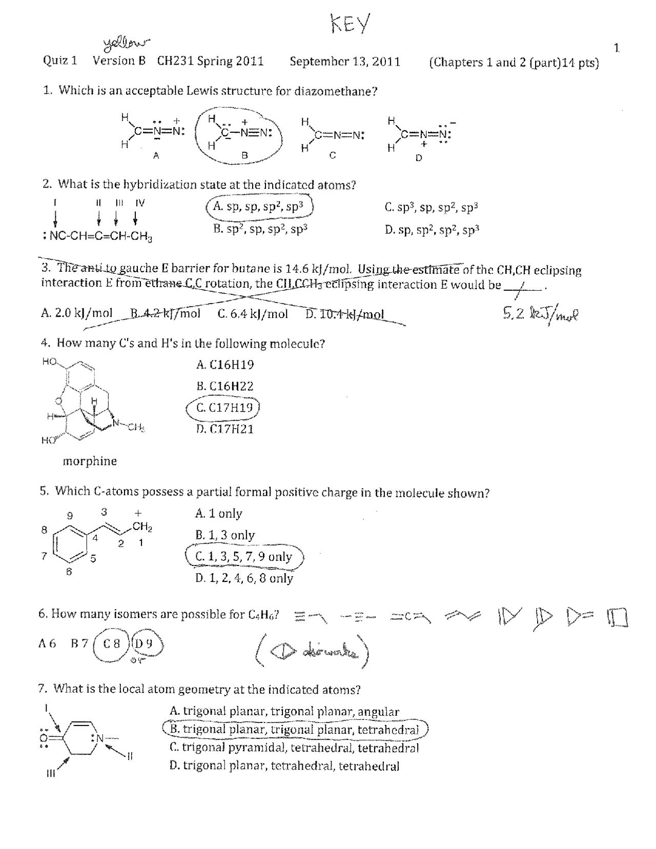 14 Solved Mcqs In Quiz 1 On Elementary Organic Chemistry I Ch 231
