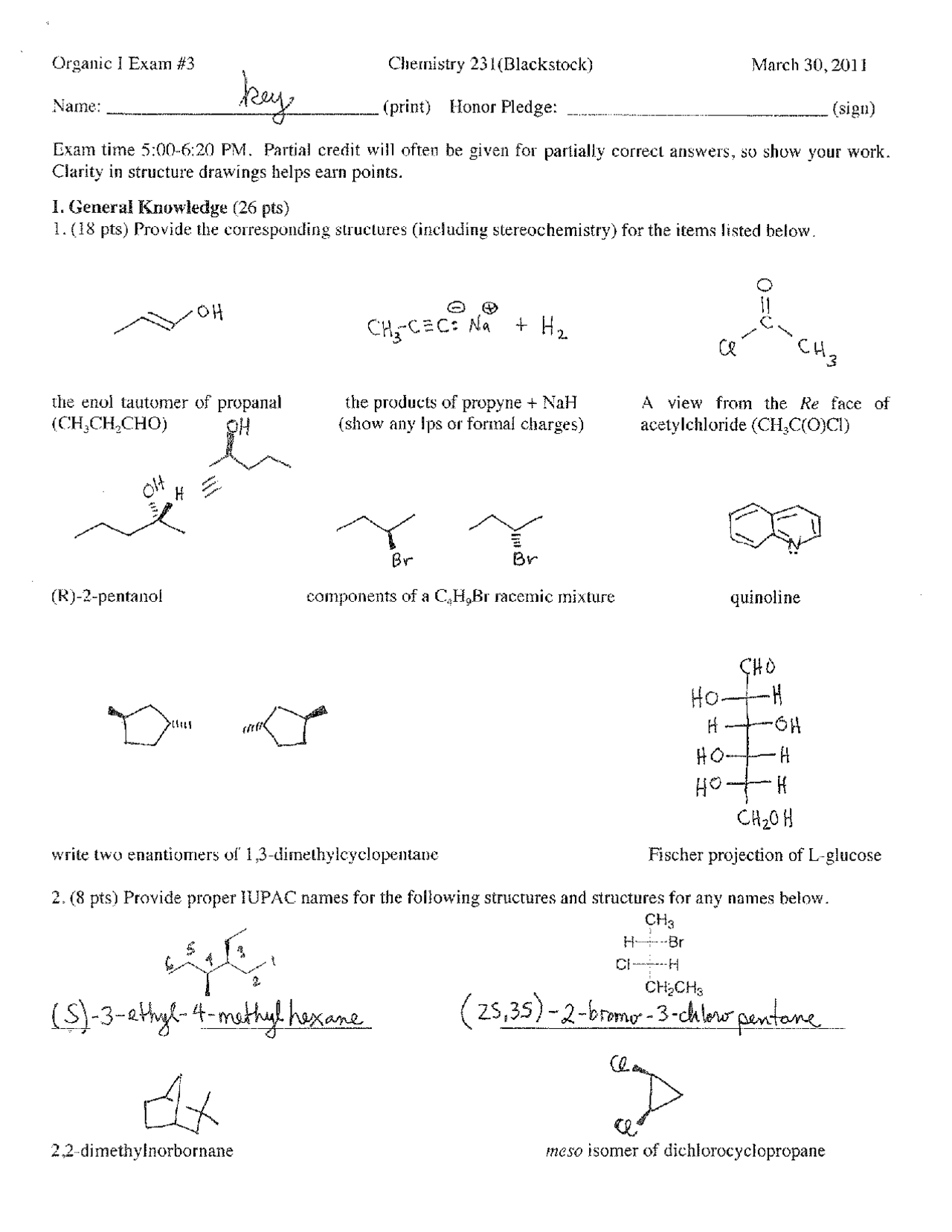 Solved Test Iii Elementary Organic Chemistry I Ch 231 Docsity